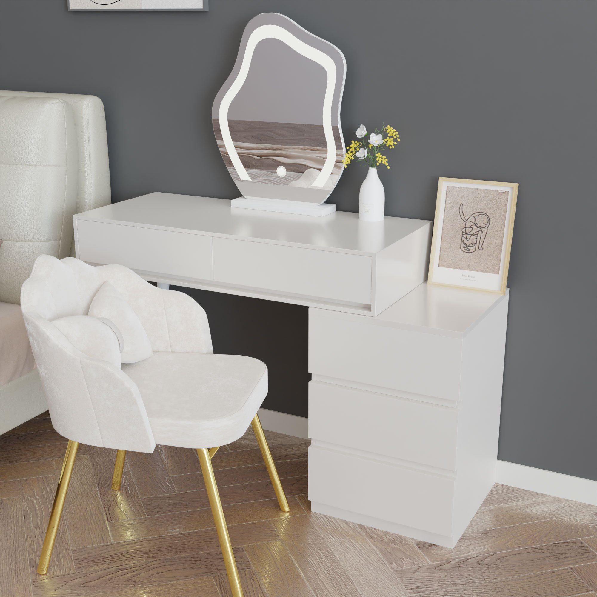 Vanity Set Mirror Vanity Desk Cabinet 4 Drawers Makeup - Temu