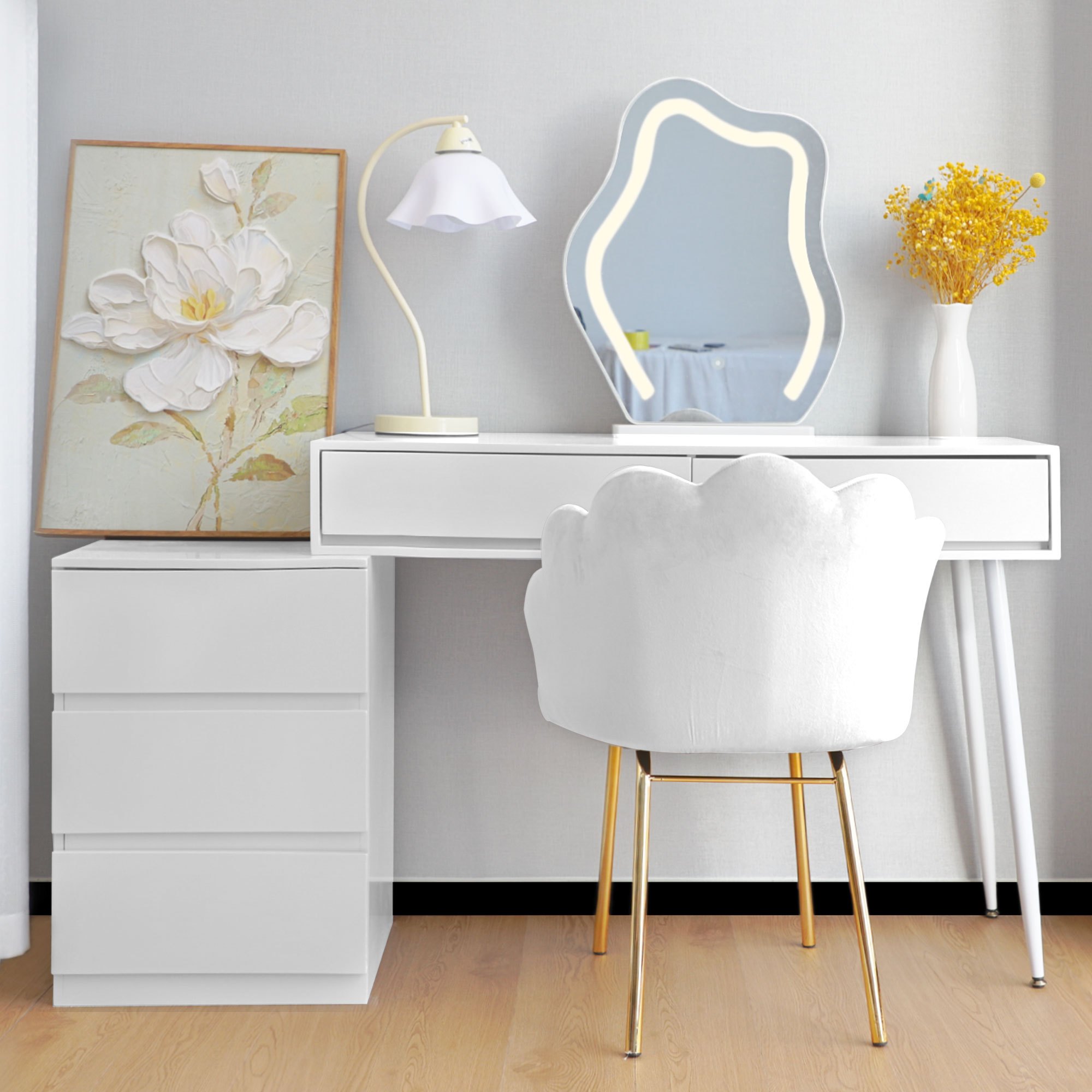 Vanity Set Mirror Vanity Desk Cabinet 4 Drawers Makeup - Temu