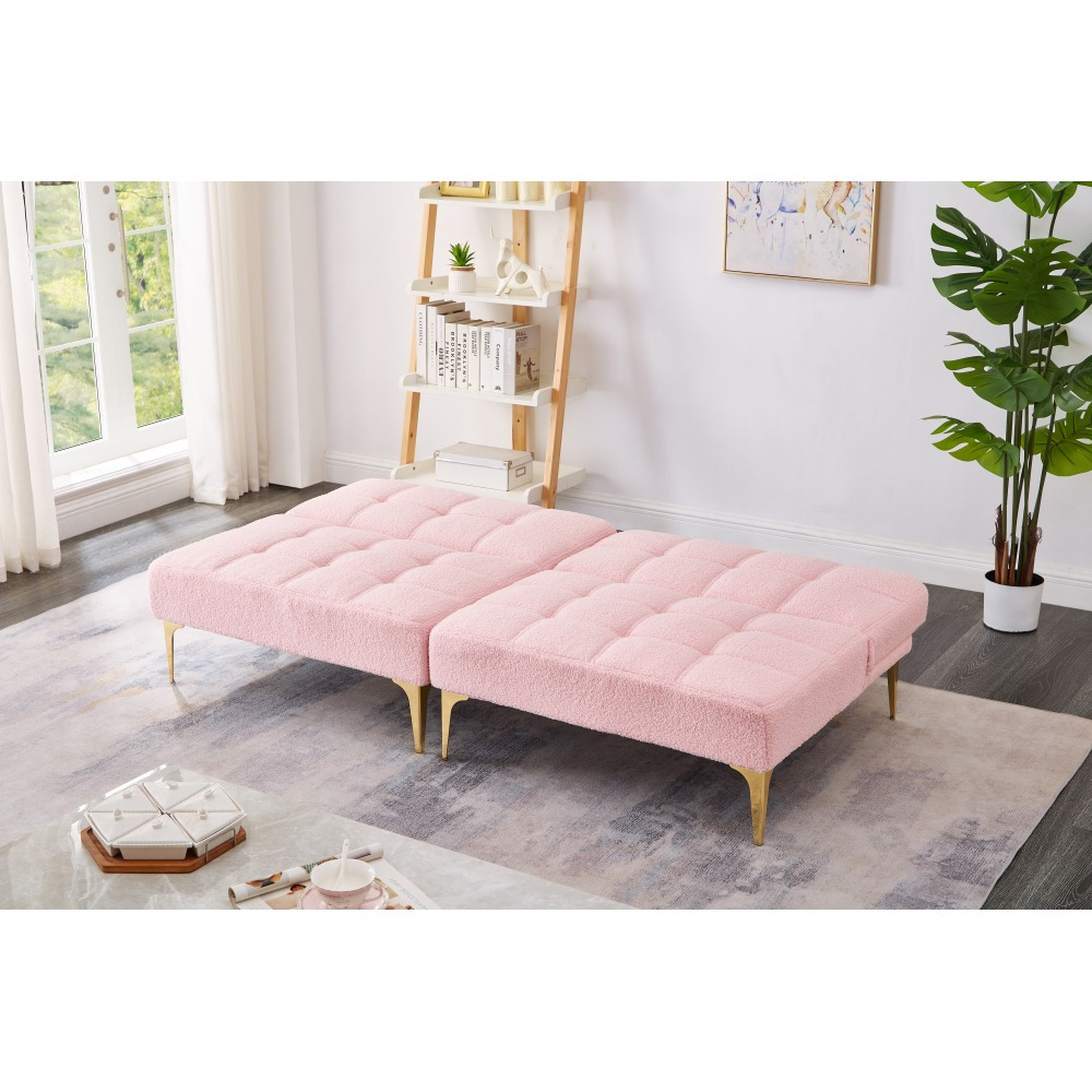 71" Convertible Sofa Bed Futon With Gold Metal Legs Teddy Fabric ...