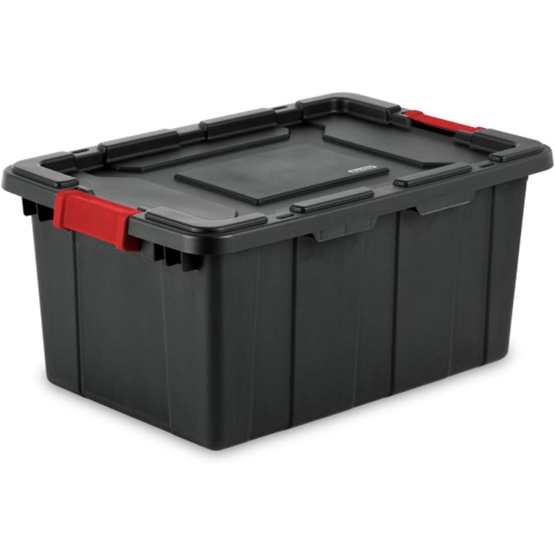 15 gal industrial tote, stackable storage bin with latching lid ...