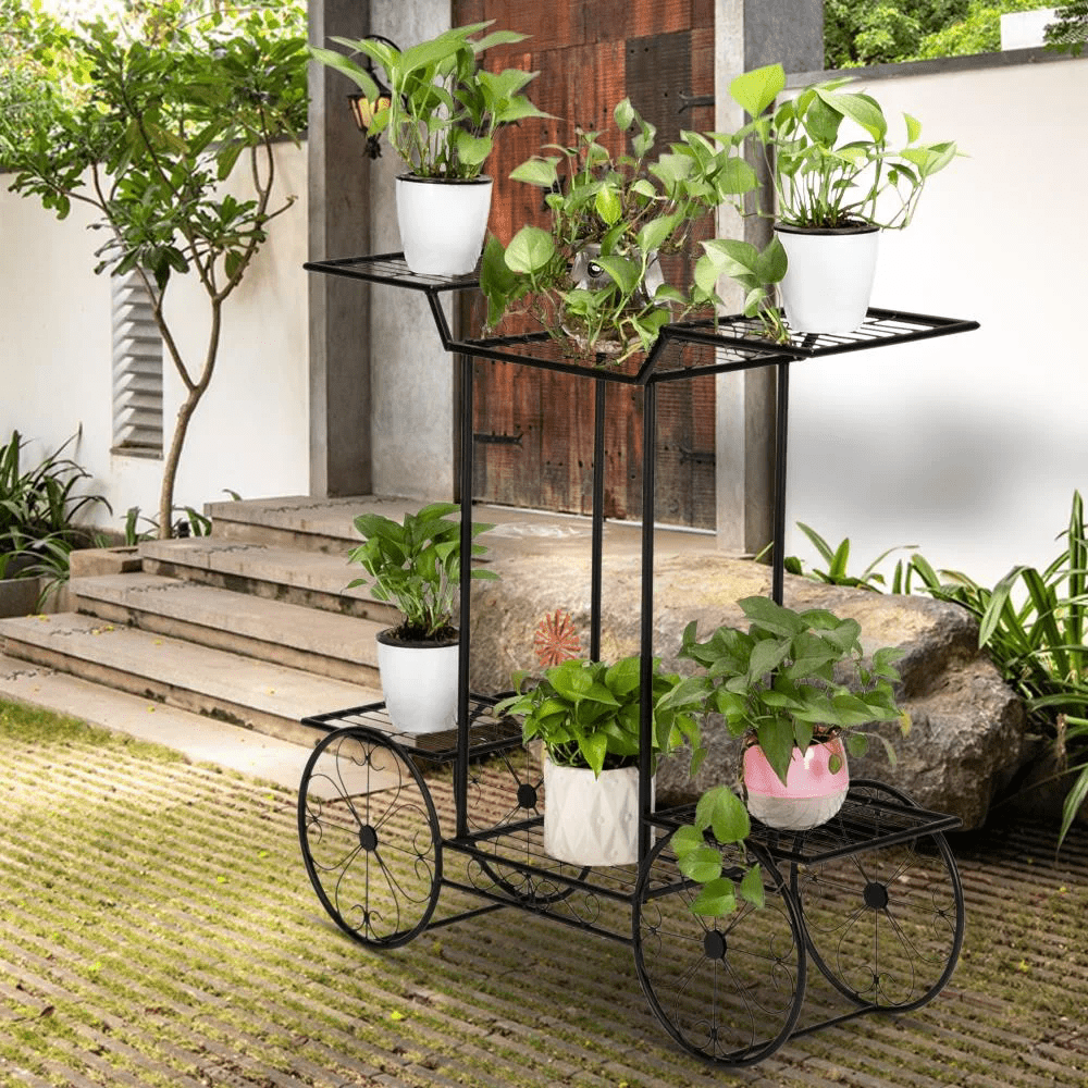 6 Tier Garden Cart Stand Flower Pot Metal Plant Holder Display Rack ...