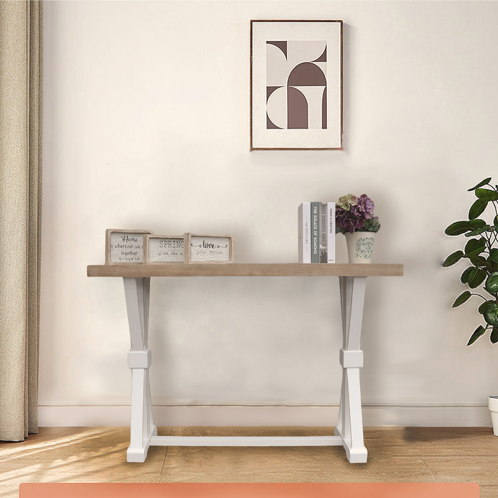 Farmhouse Wood Console Table Rustic White Base Natural Wood - Temu