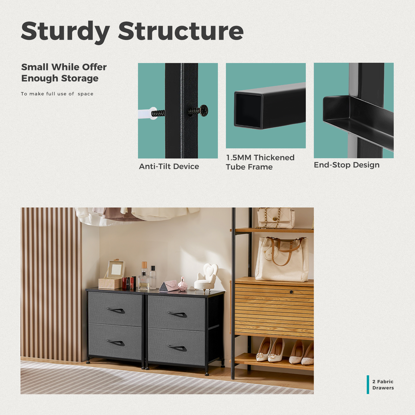 Nightstand 2 Drawers Compact Height Bedside Table Bedroom - Temu