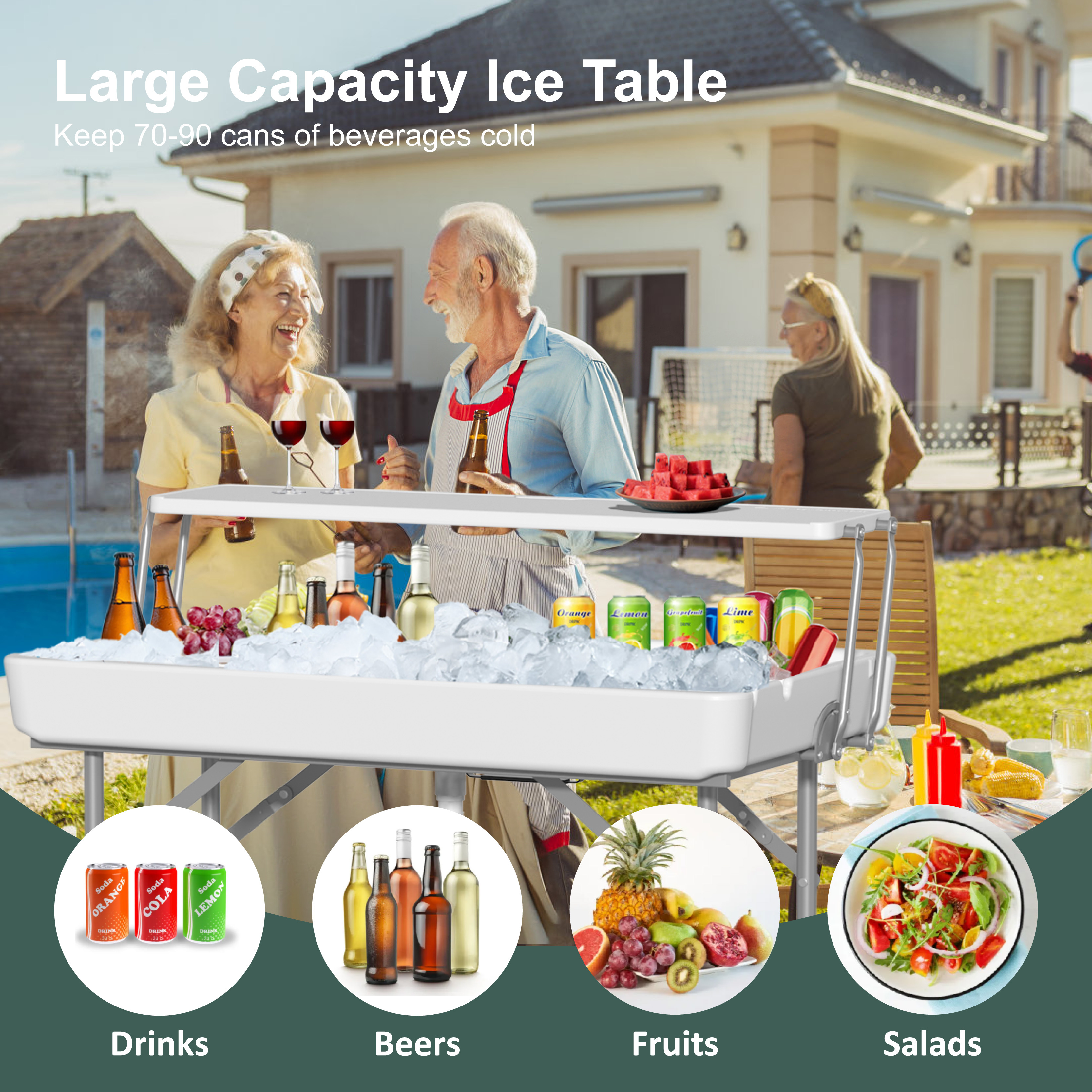 2 Tier Ice Cooler Folding Table With Drainage Buffet Ice Table With ...