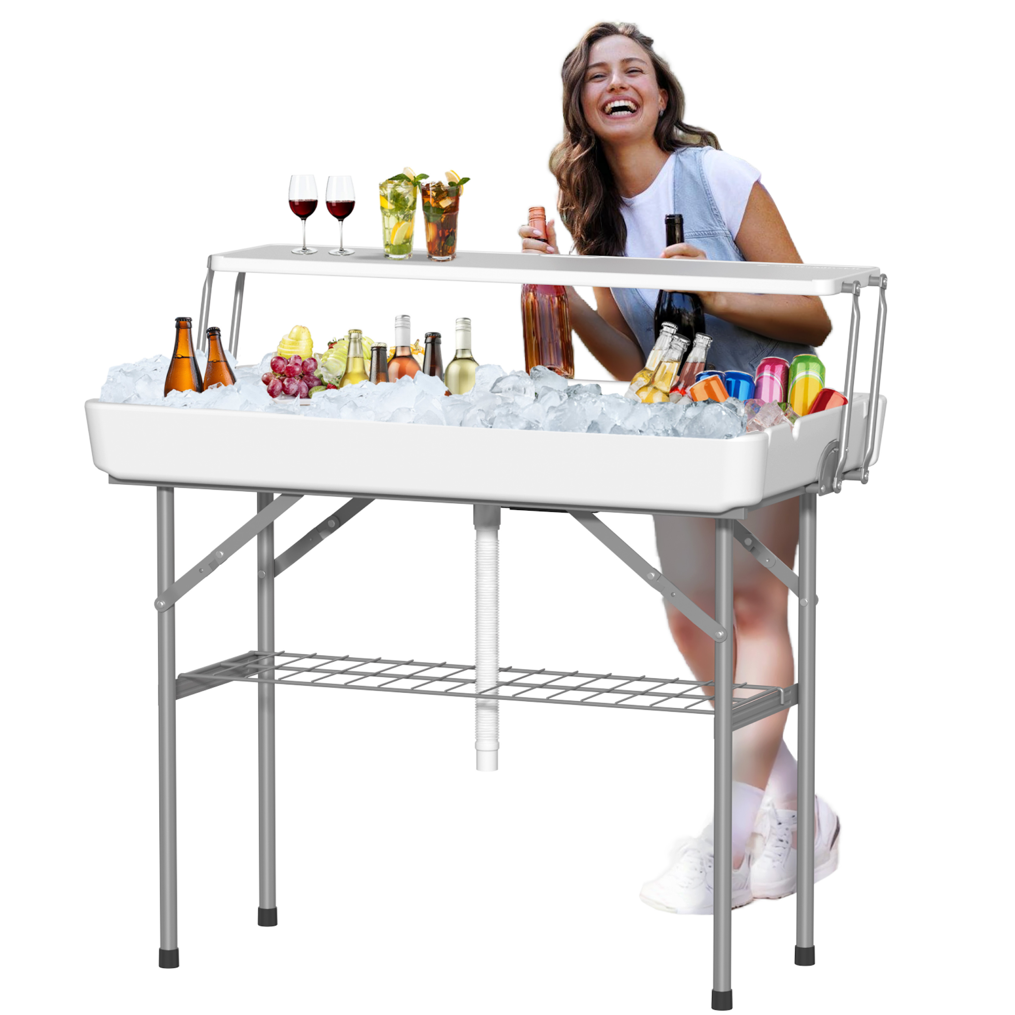 2 Tier Ice Cooler Folding Table With Drainage Buffet Ice Table With ...