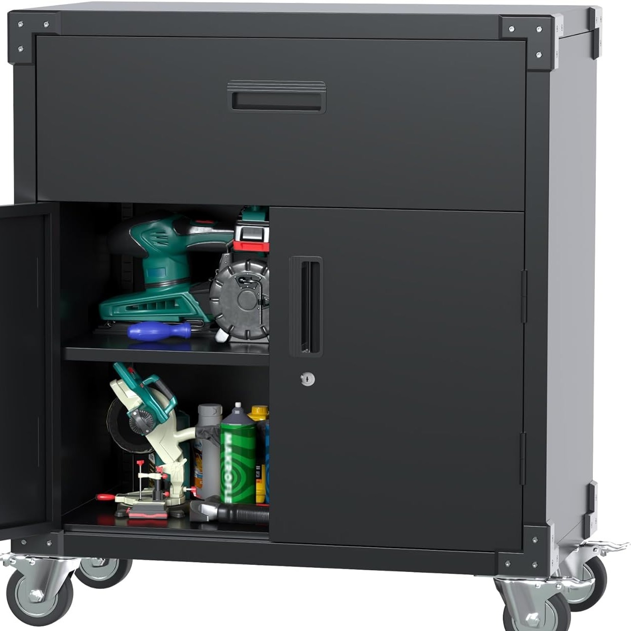 Metal Storage Cabinet Wheels Mobile Metal Garage - Temu