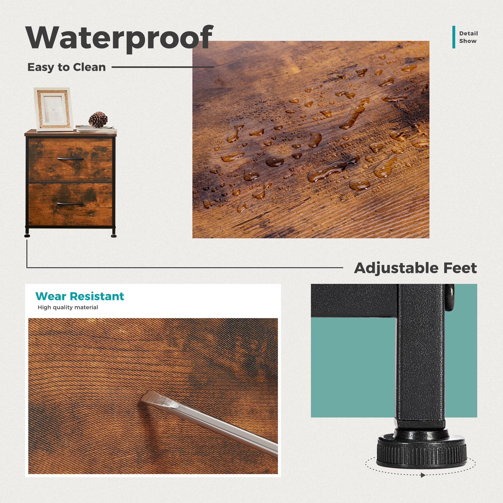 Nightstand 2 Drawers Compact Height Bedside Table Bedroom - Temu