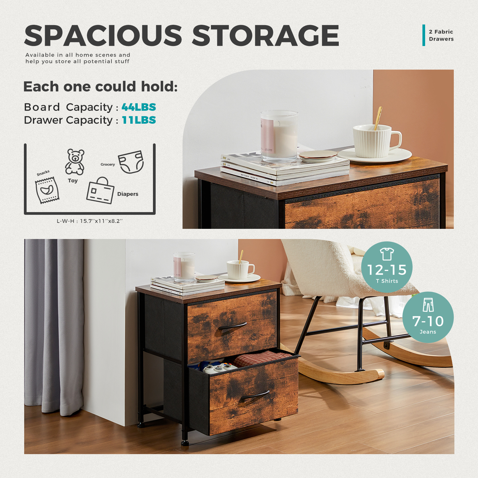 Nightstand 2 Drawers Compact Height Bedside Table Bedroom - Temu