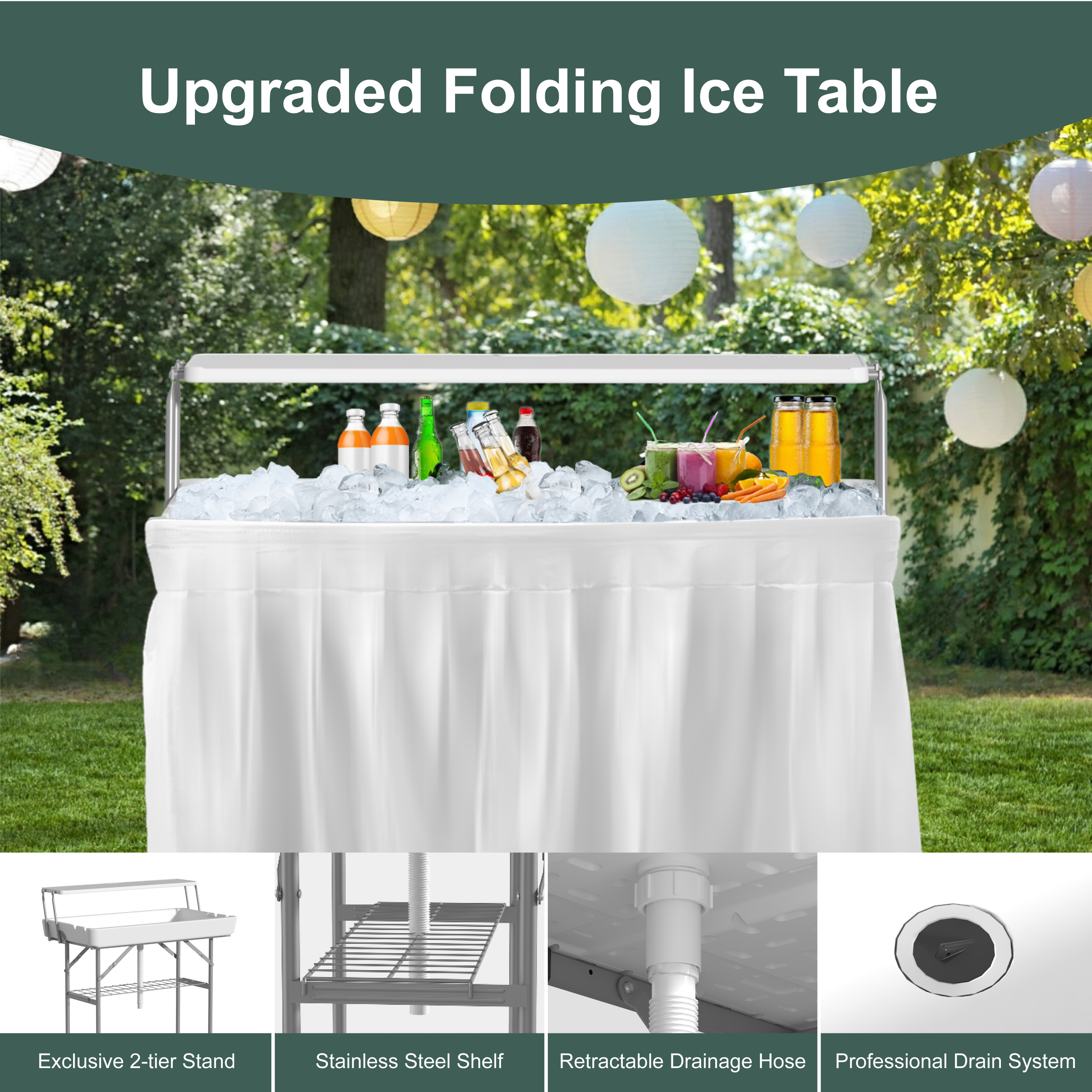 2 Tier Ice Cooler Folding Table With Drainage Buffet Ice Table With ...