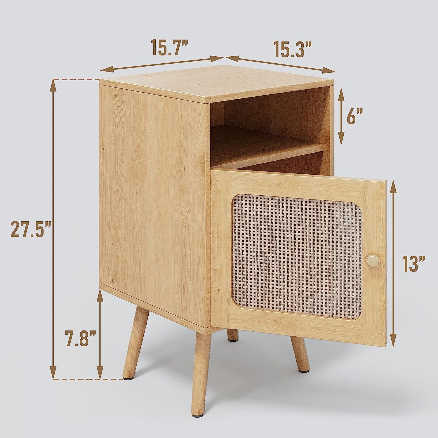 Elegant Bohemian Rattan Nightstand Wooden Bedside Table With Open Shelf ...