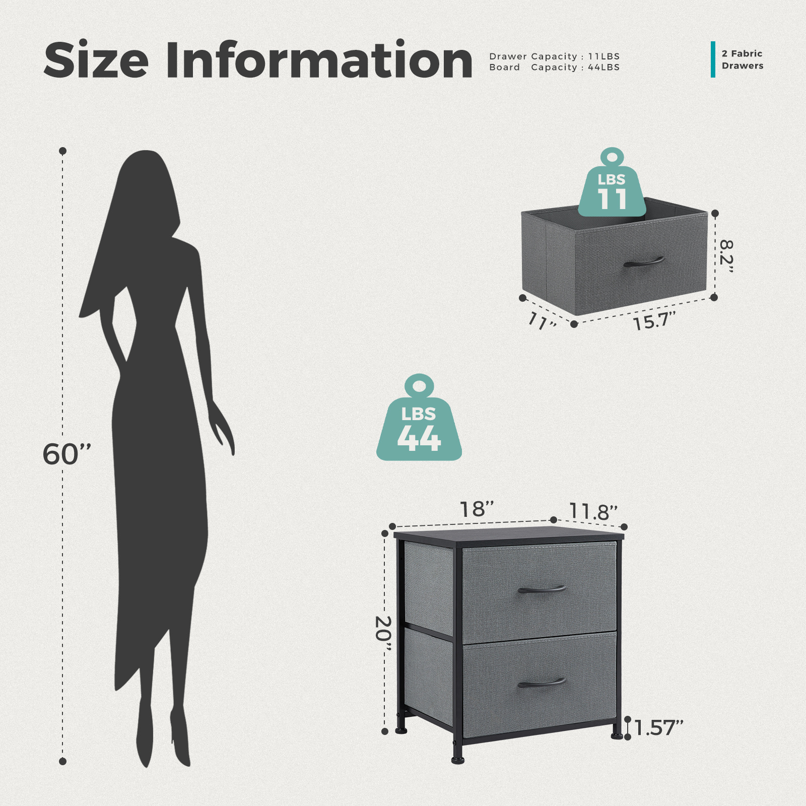 Nightstand 2 Drawers Compact Height Bedside Table Bedroom - Temu