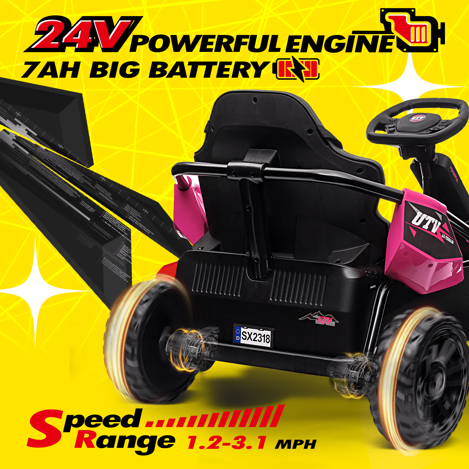 24v Kids Ride Utv Car Battery Powered Motorized Electric - Temu