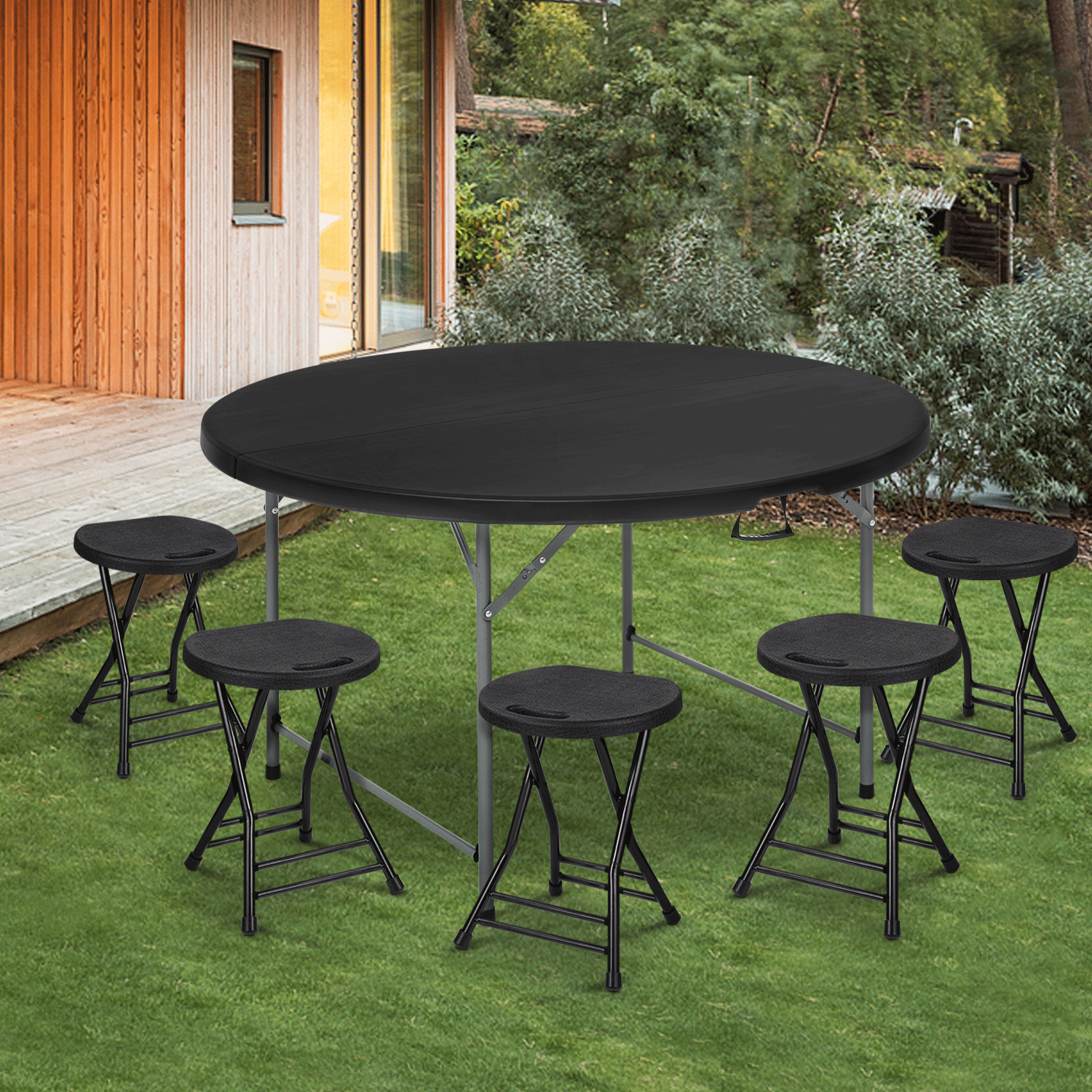 4 5ft 54 inch round folding table indoor outdoor plastic dining card table with handle and lock for picnic party banquet wedding patio lawn garden temu Temu