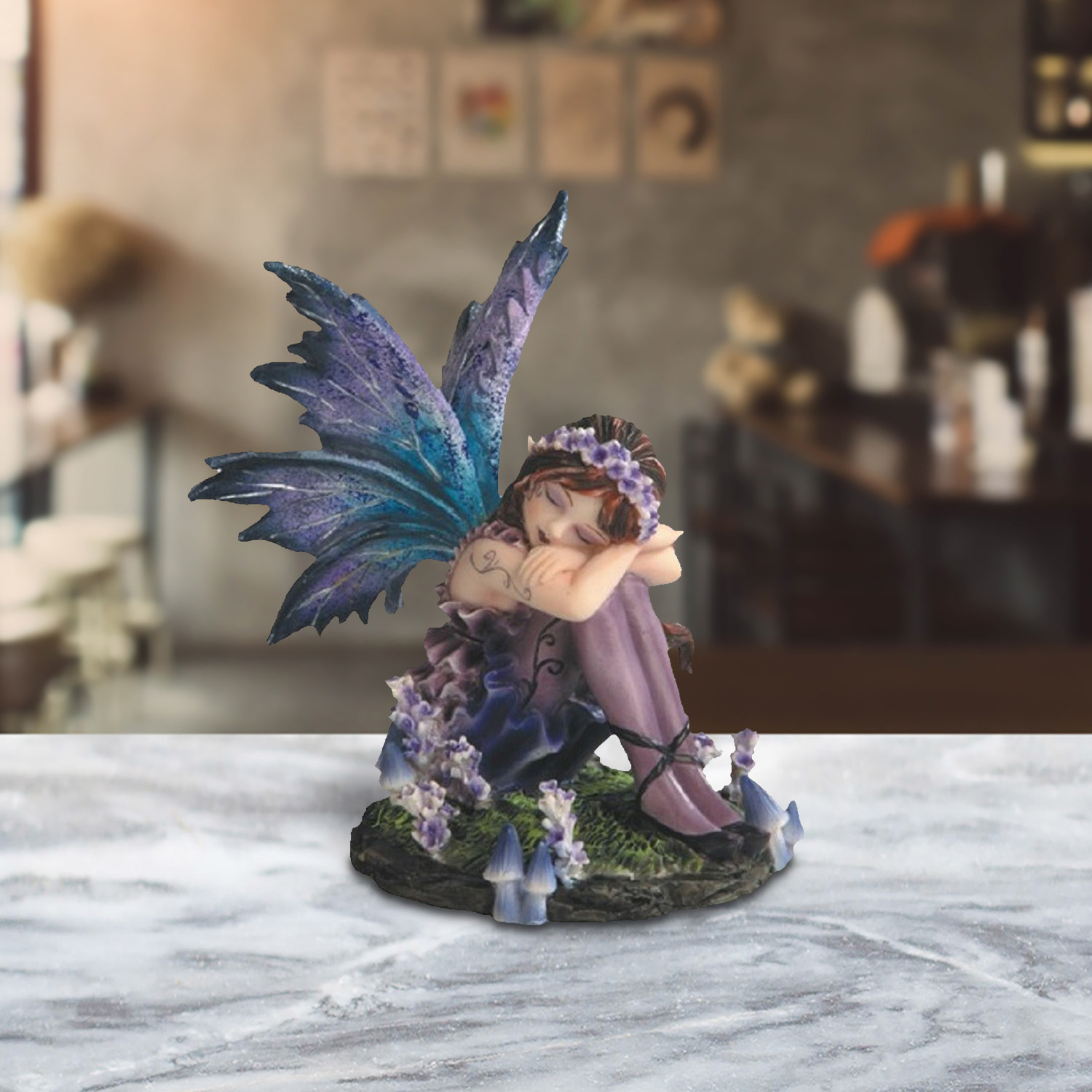 4"h Sleeping Purple Fairy Blue Winged Figurine Statue - Temu