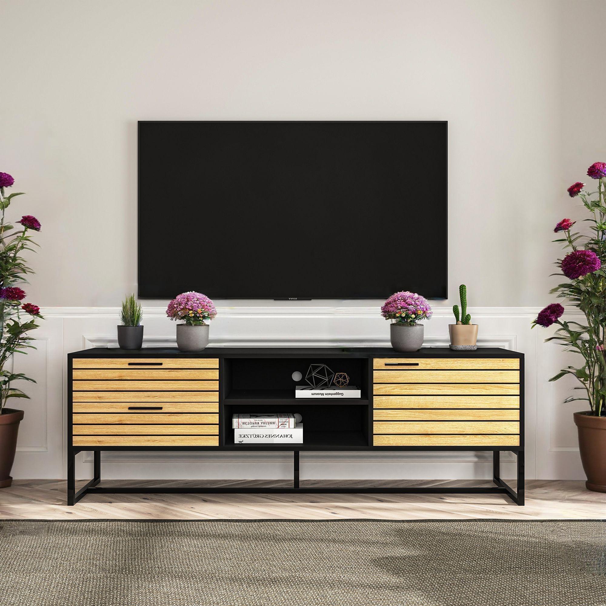 Tv Stand For Up To 65 Inch Tvs, Industrial With Door And 2 Drawers ...