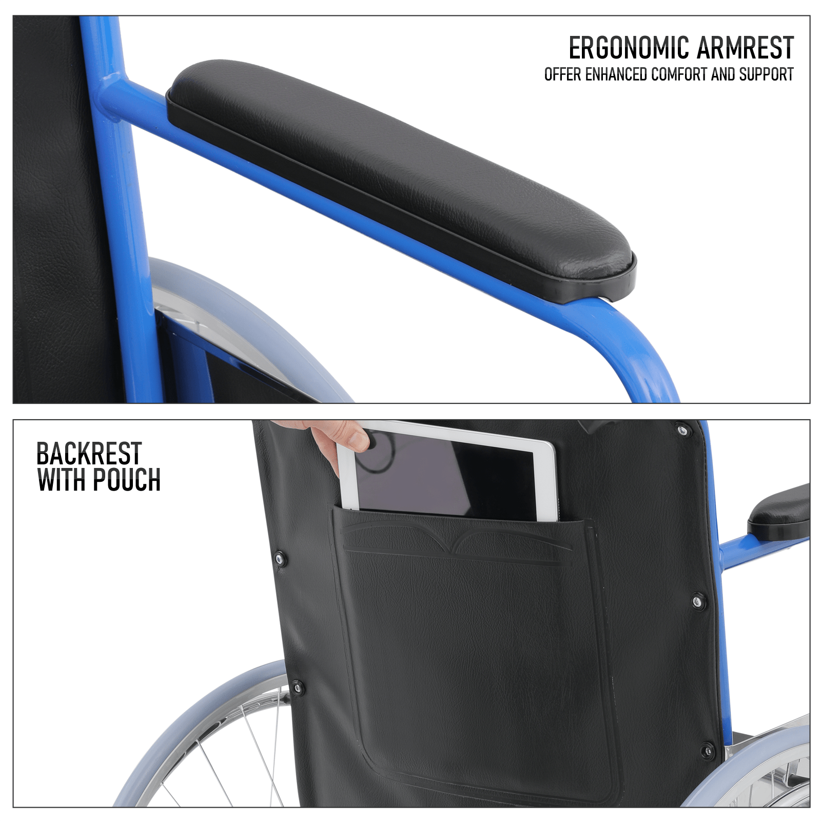 Wide Portable Folding Wheel Chair With Fixed Armrest And Fixed Turnable ...