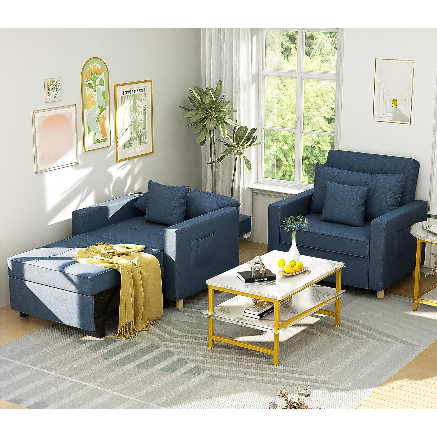 40 Inch Sleeper Chair Bed 3 In 1 Convertible Futon Chair Multi ...