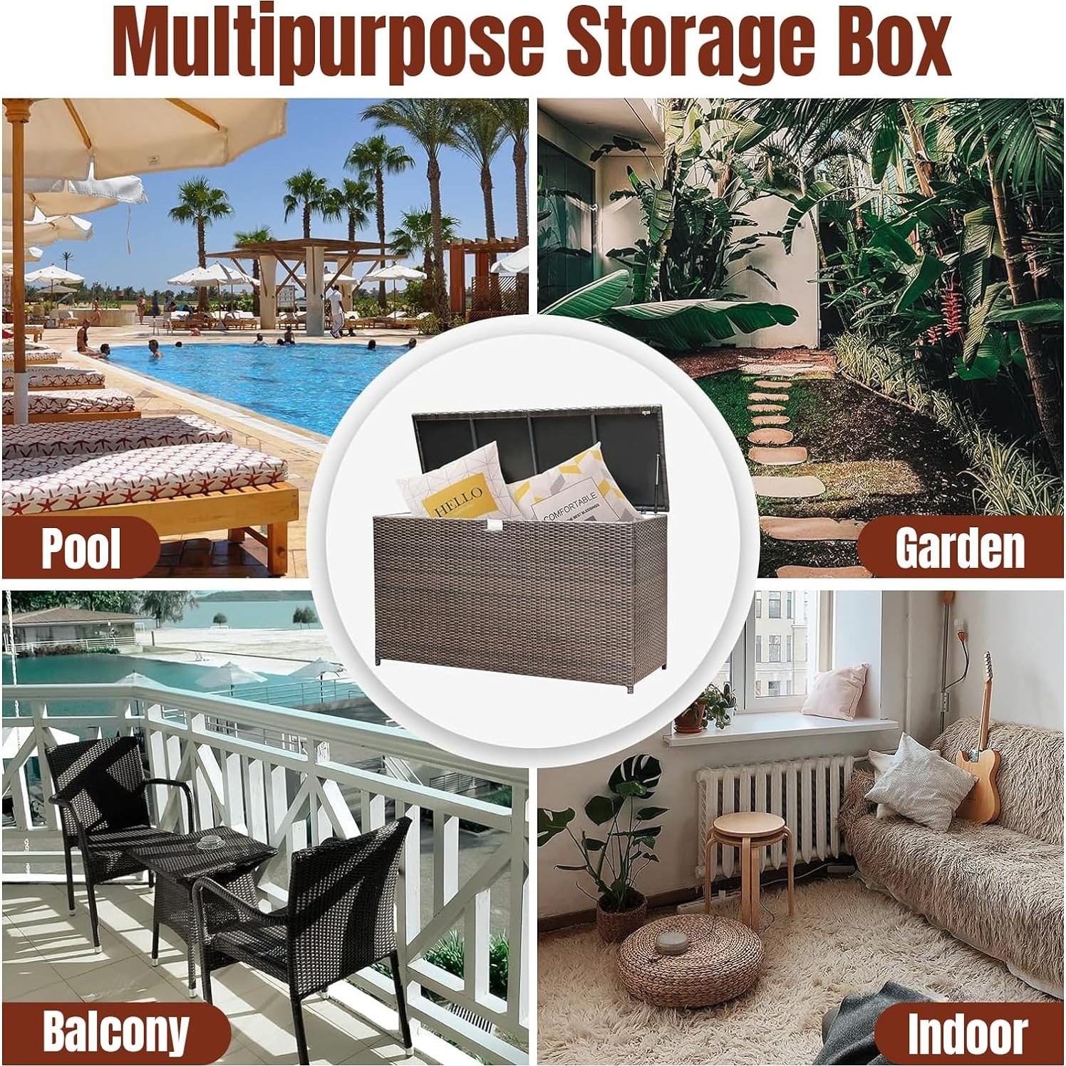 120 Gallon Large Deck Box Outdoor Storage Box Wicker Patio Bin For Toy ...