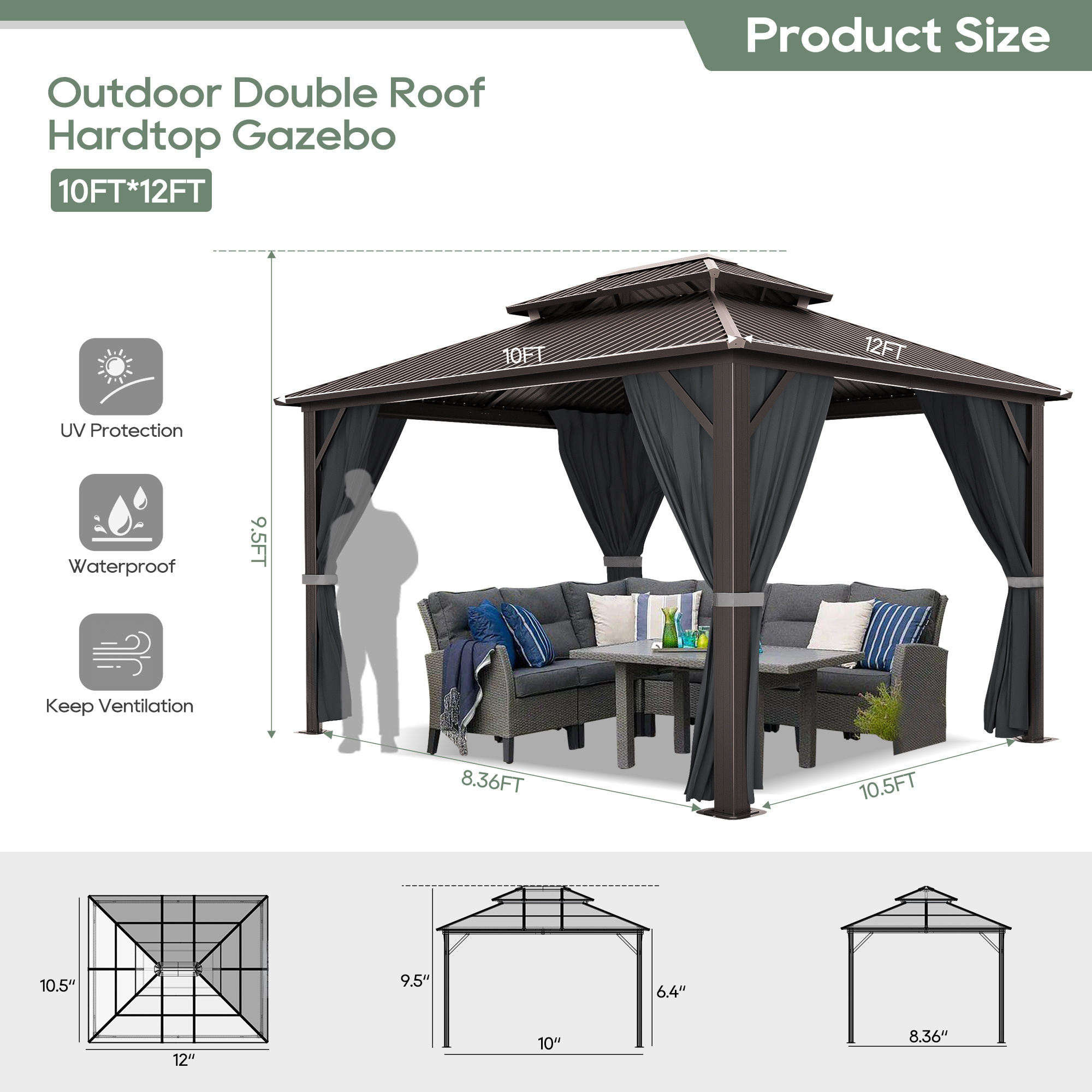 Gazebo Double Roof With Nettings And Curtains Heavy Duty Galvanized ...