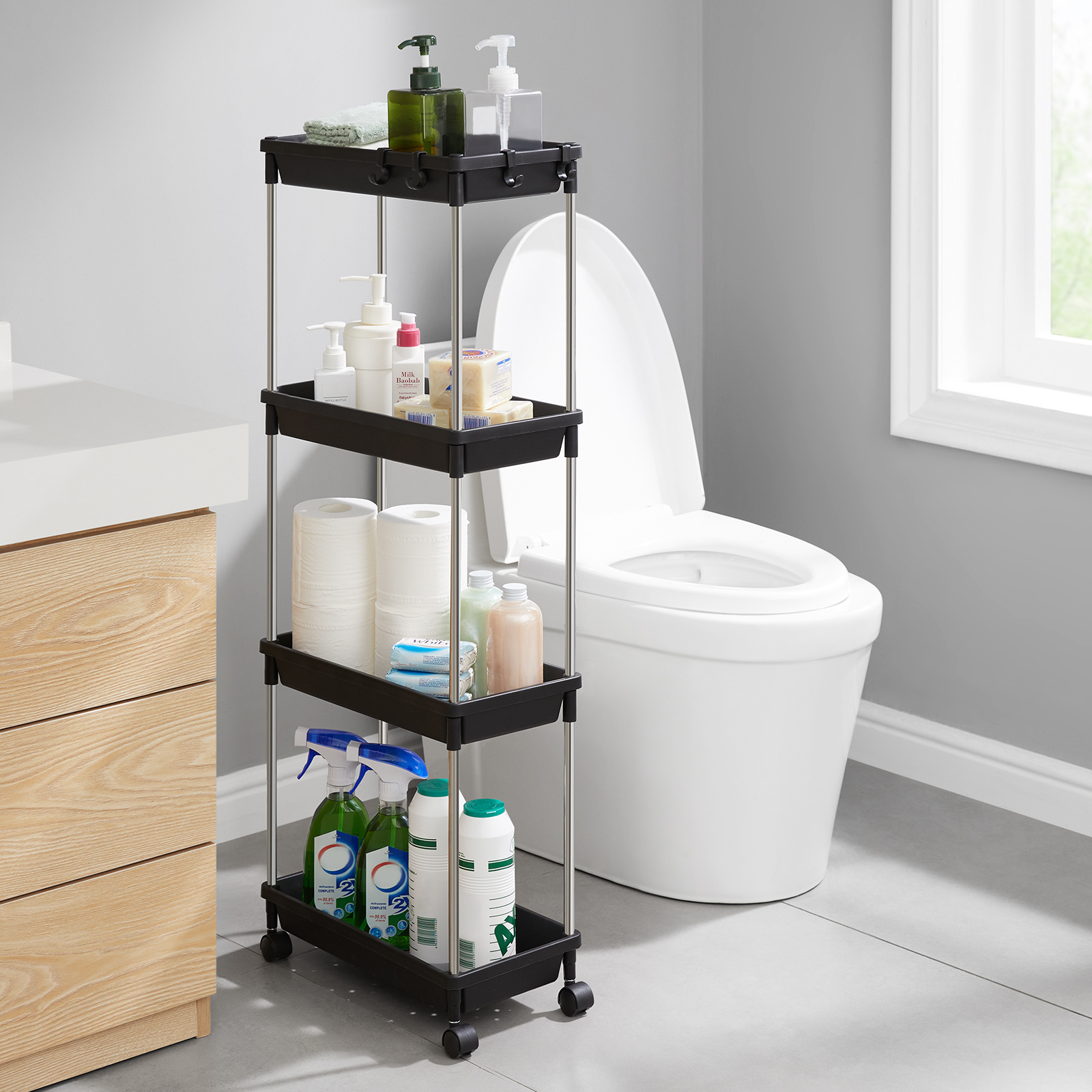 Slim Storage Cart Laundry Room Organization Wide 4 Tier - Temu
