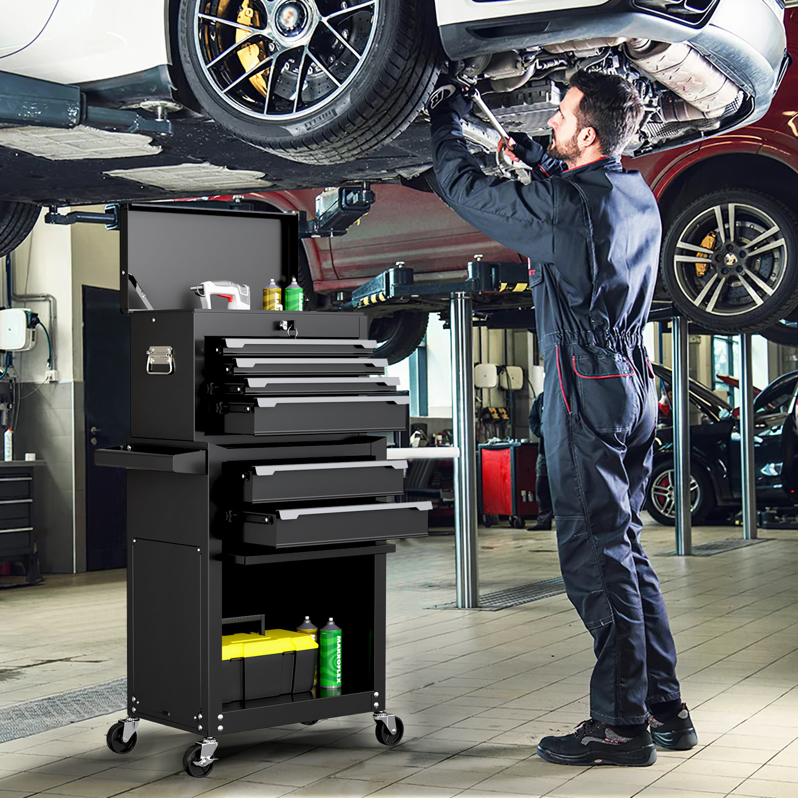 6 Drawer Rolling Tool Chest With Lock Tool Storage Cabinet With Wheels ...