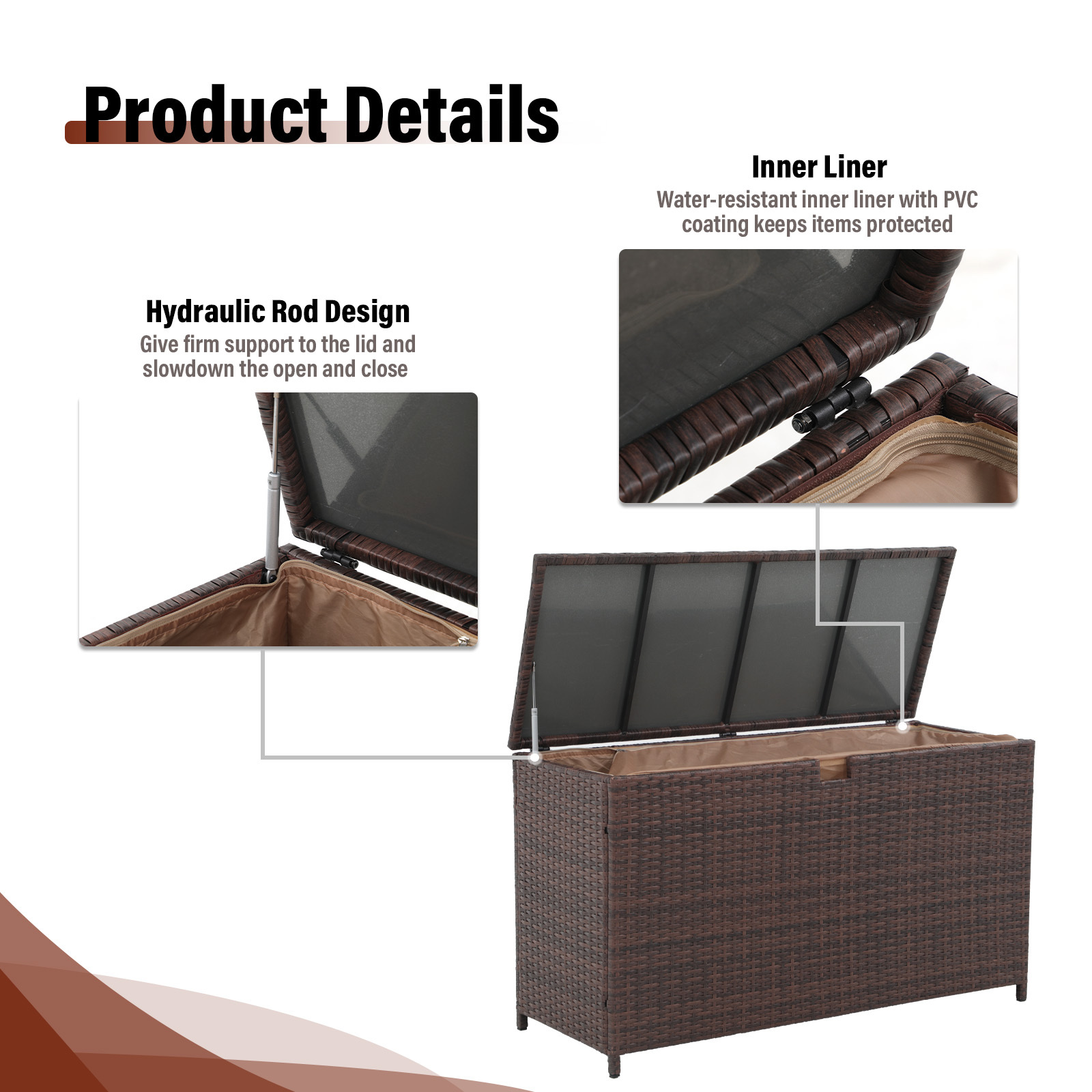 120 Gallon Large Deck Box Outdoor Storage Box Wicker Patio Bin For Toy ...