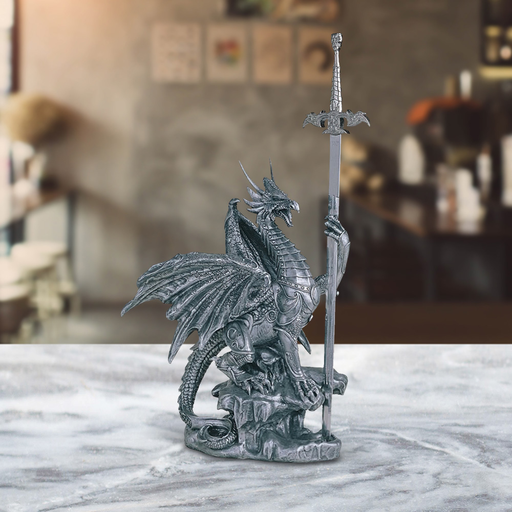 13"h Medieval Silver Dragon Sword Guardian Figurine - Temu
