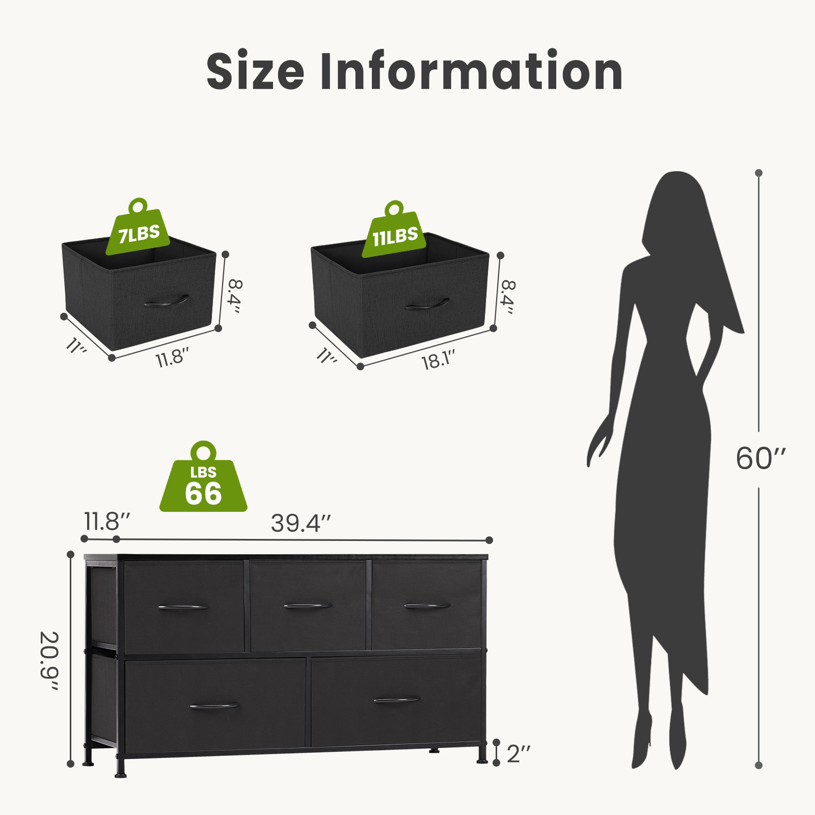 5 Fabric Drawers Dresser, Storage Chest Organizer Units Bins, Dresser ...