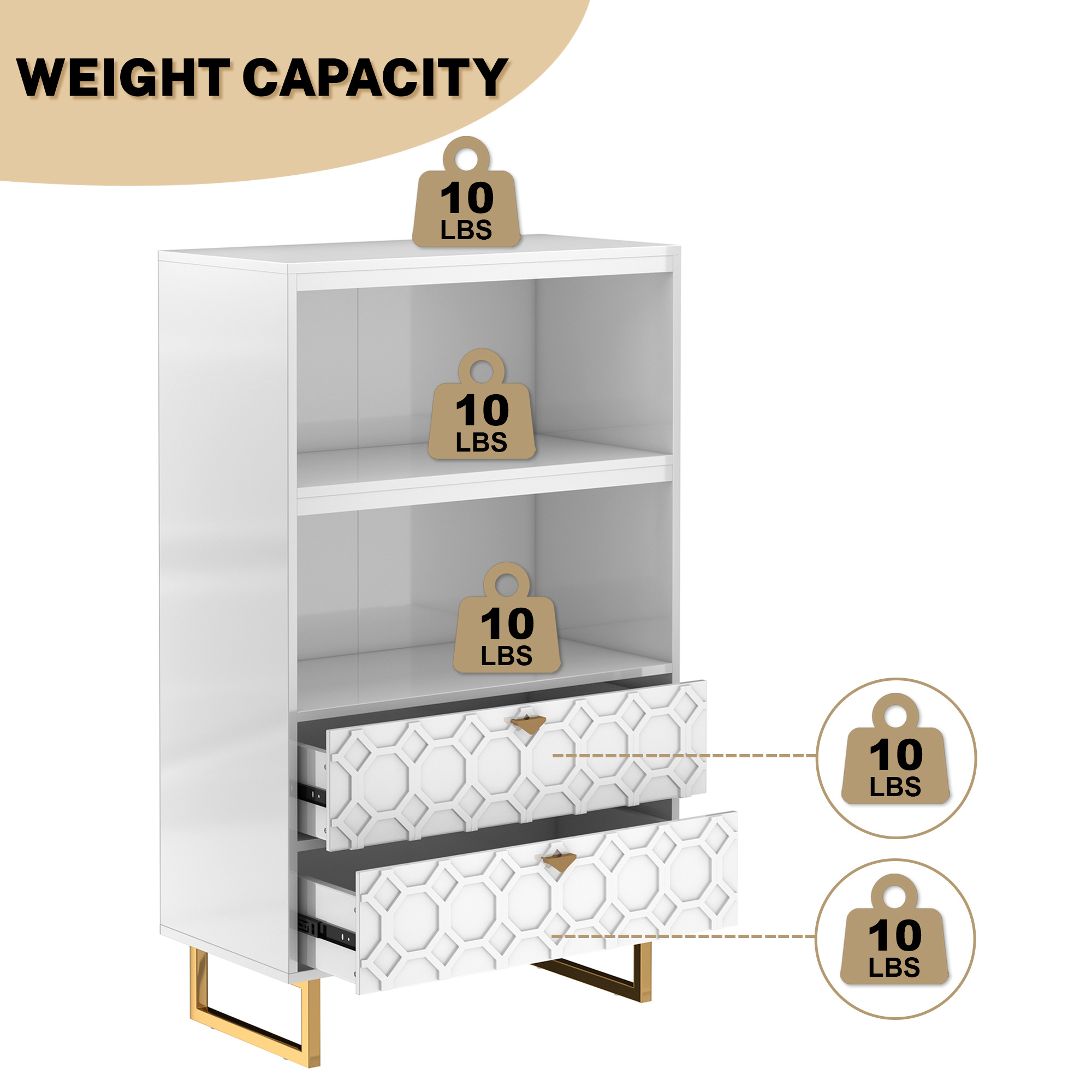 2 Tier Shelf Bookcase 2 Drawers Modern Bookcase Legs Dresser - Temu