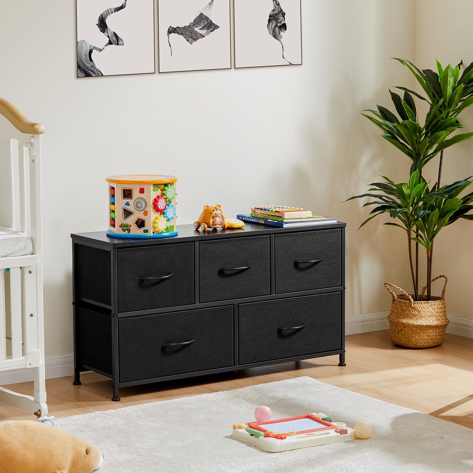 5 Fabric Drawers Dresser, Storage Chest Organizer Units Bins, Dresser ...