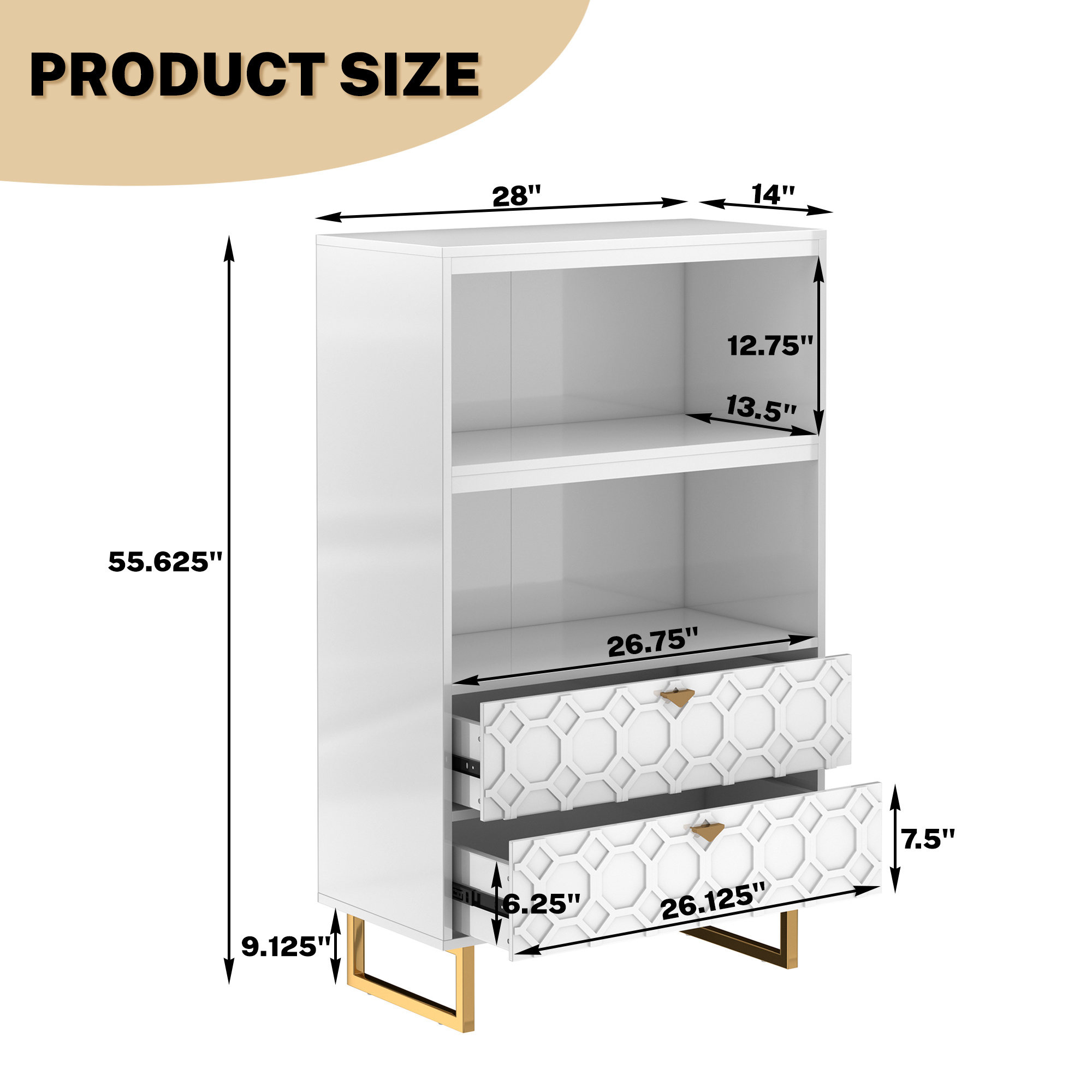 2 Tier Shelf Bookcase 2 Drawers Modern Bookcase Legs Dresser - Temu