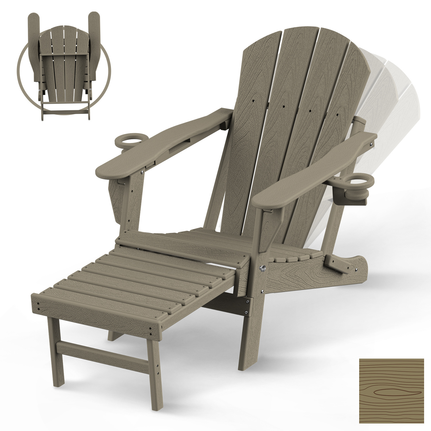 Folding Adirondack Chair Adjustable Backrest Ottoman Wood - Temu