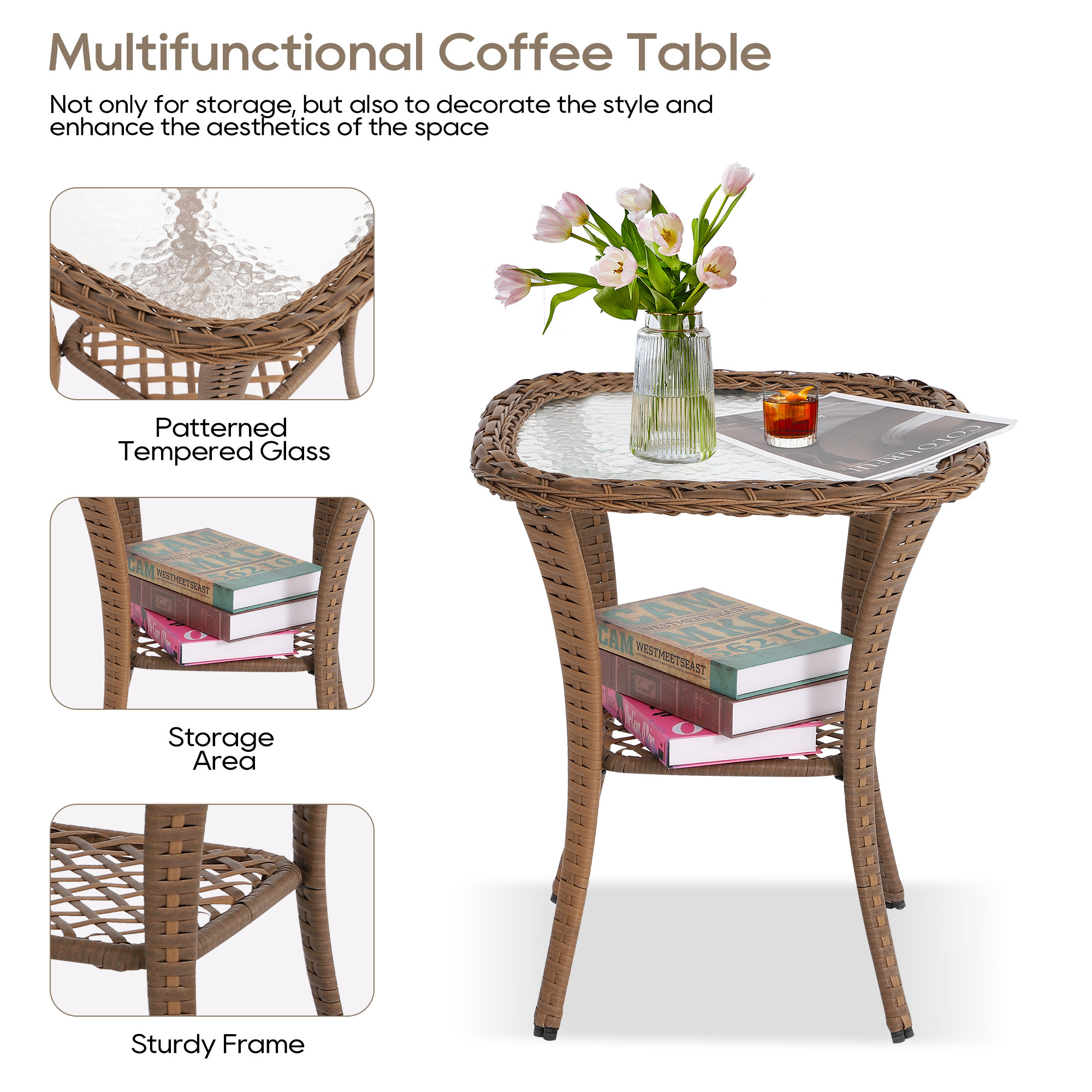 Patio Conversation Set Outdoor Rocking Chairs Wicker Bistro - Temu