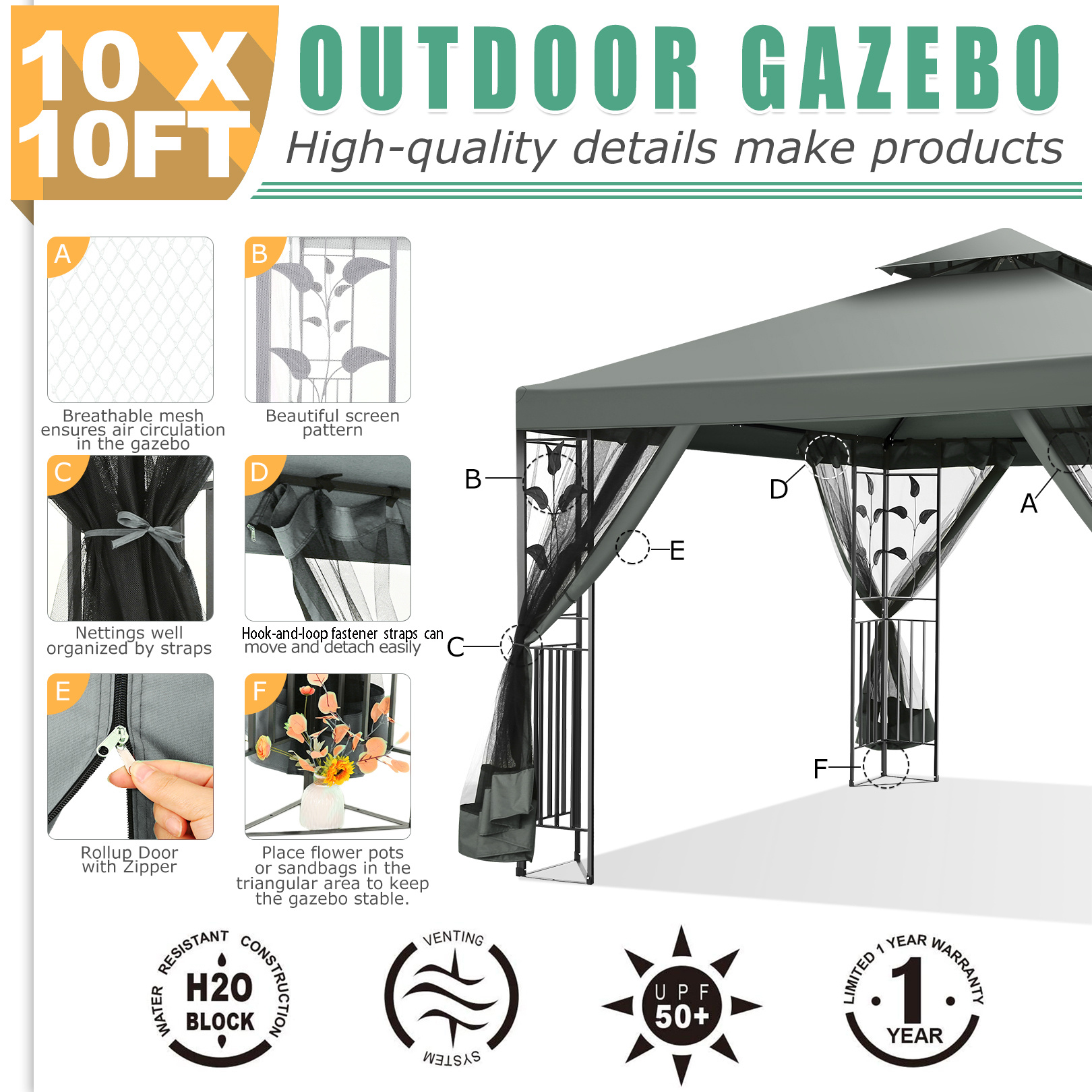 10x10 Patio Gazebo Heavy Duty Gazebo Outdoor Awning - Temu