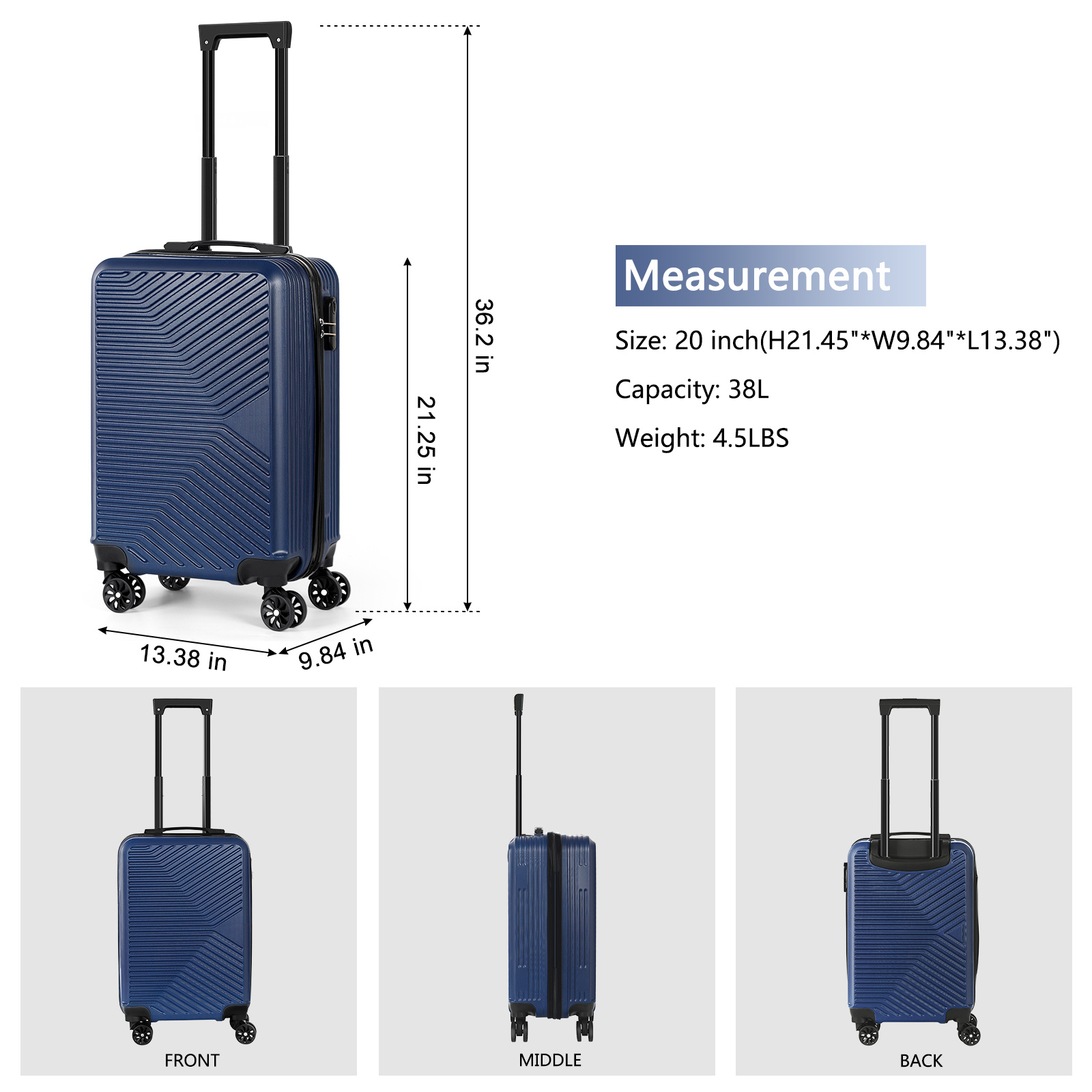 Hardside Spinner Wheel Luggage Carry Check Suitcase - Temu