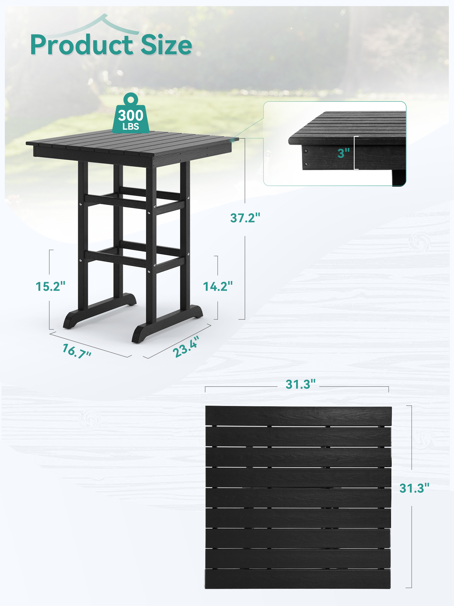Outdoor Bar Table Square Top Pub Table Pe Weather Resistant - Temu