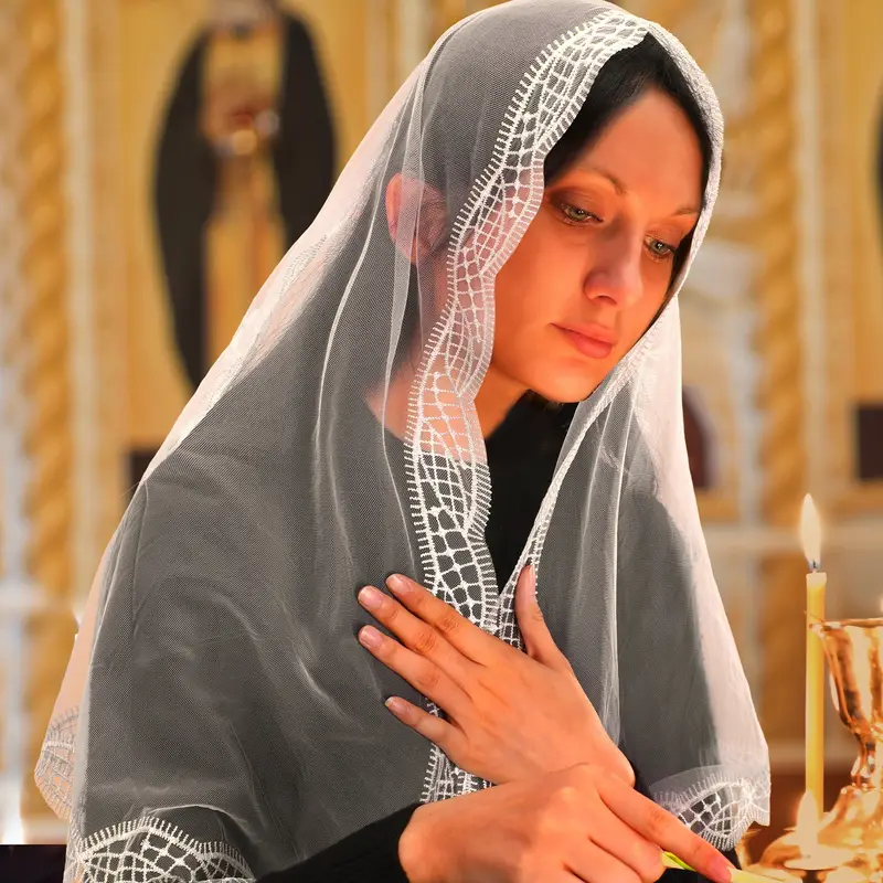 전통적인 삼각형 교회 베일 여자를 위한 성배 자수 레이스 Mantilla 베일을 가진 스페인 작풍 Temu