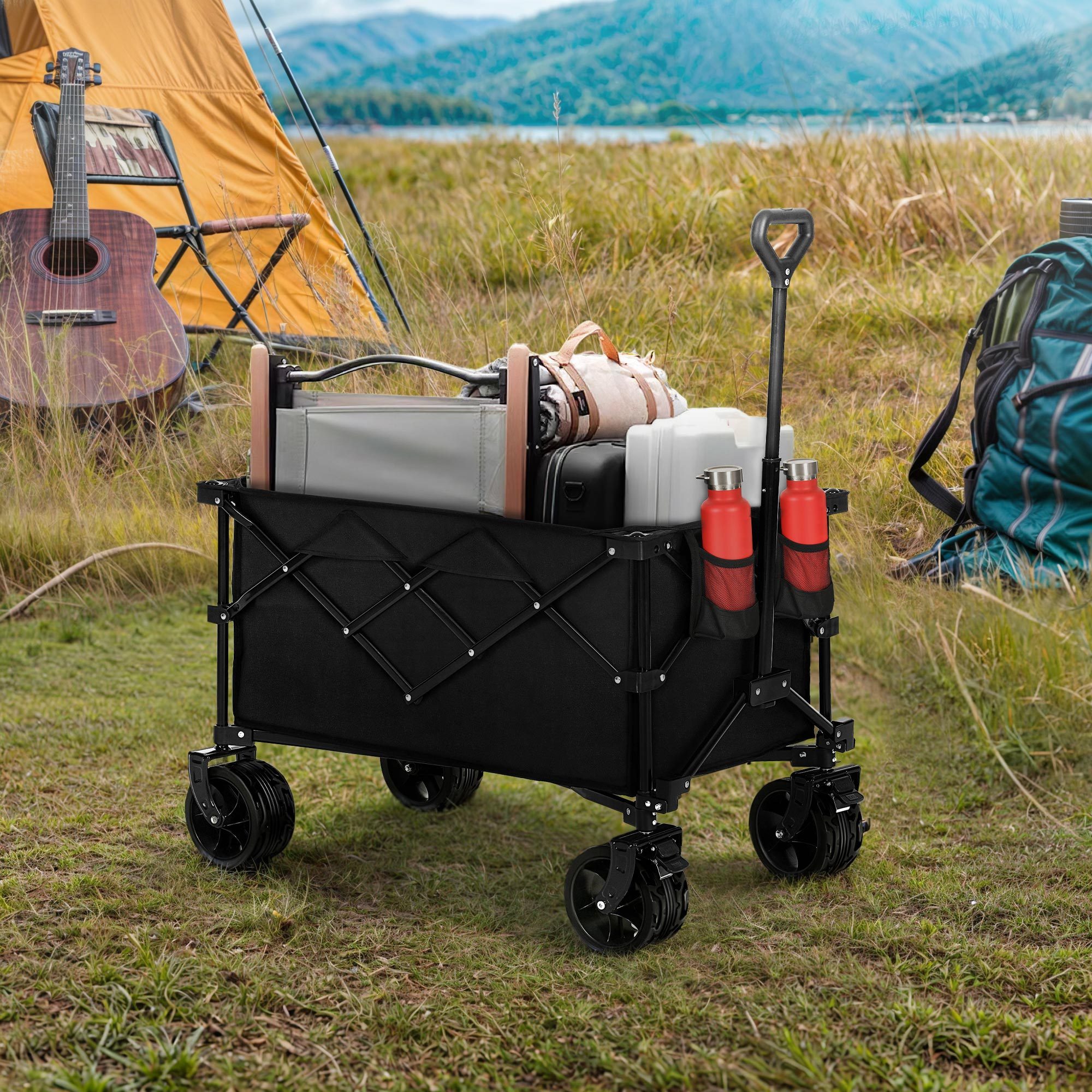 48 Gal Heavy Duty Wagon Carts Collapsible Garden Beach Utility Foldable ...