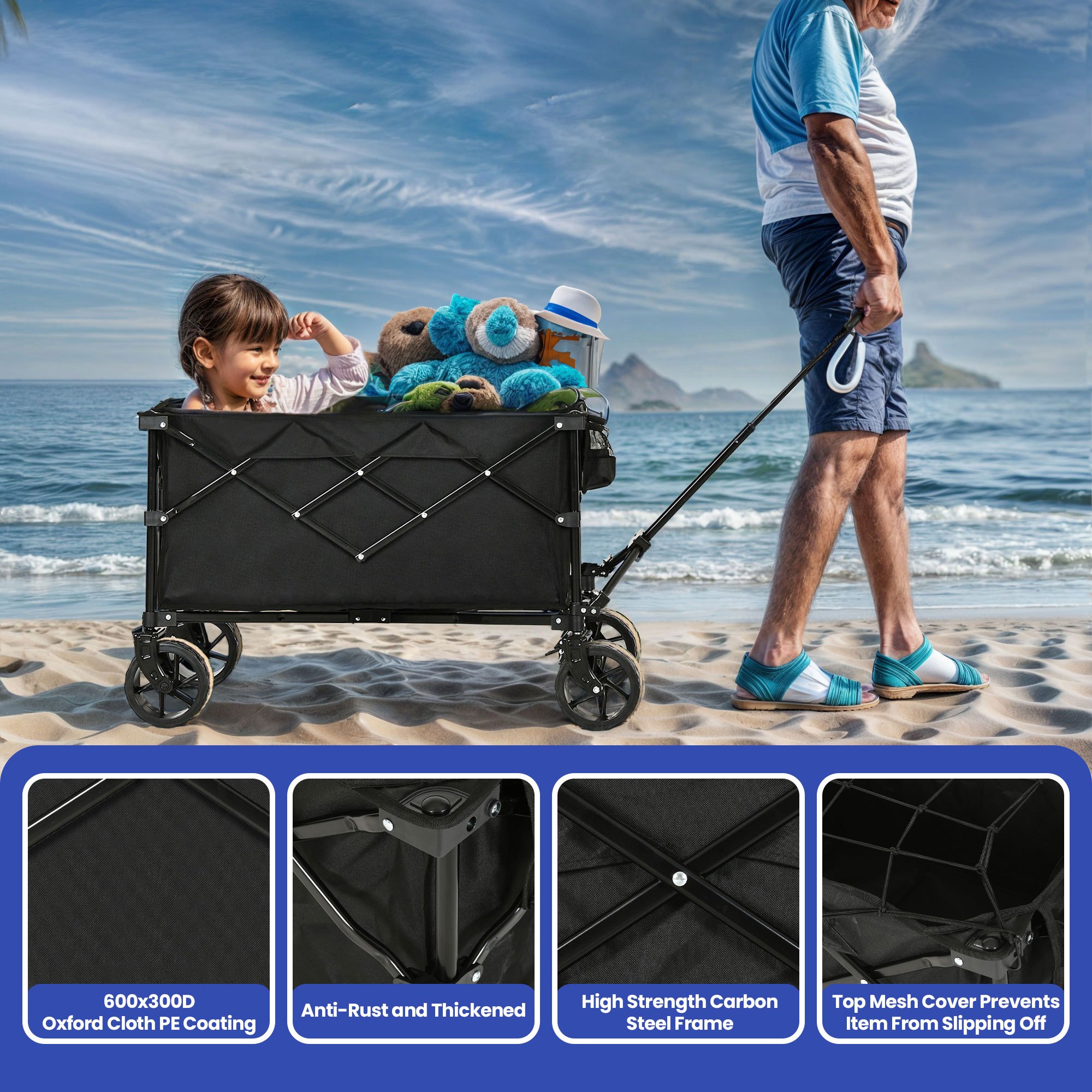 48 Gal Heavy Duty Wagon Carts Collapsible Garden Beach Utility Foldable ...
