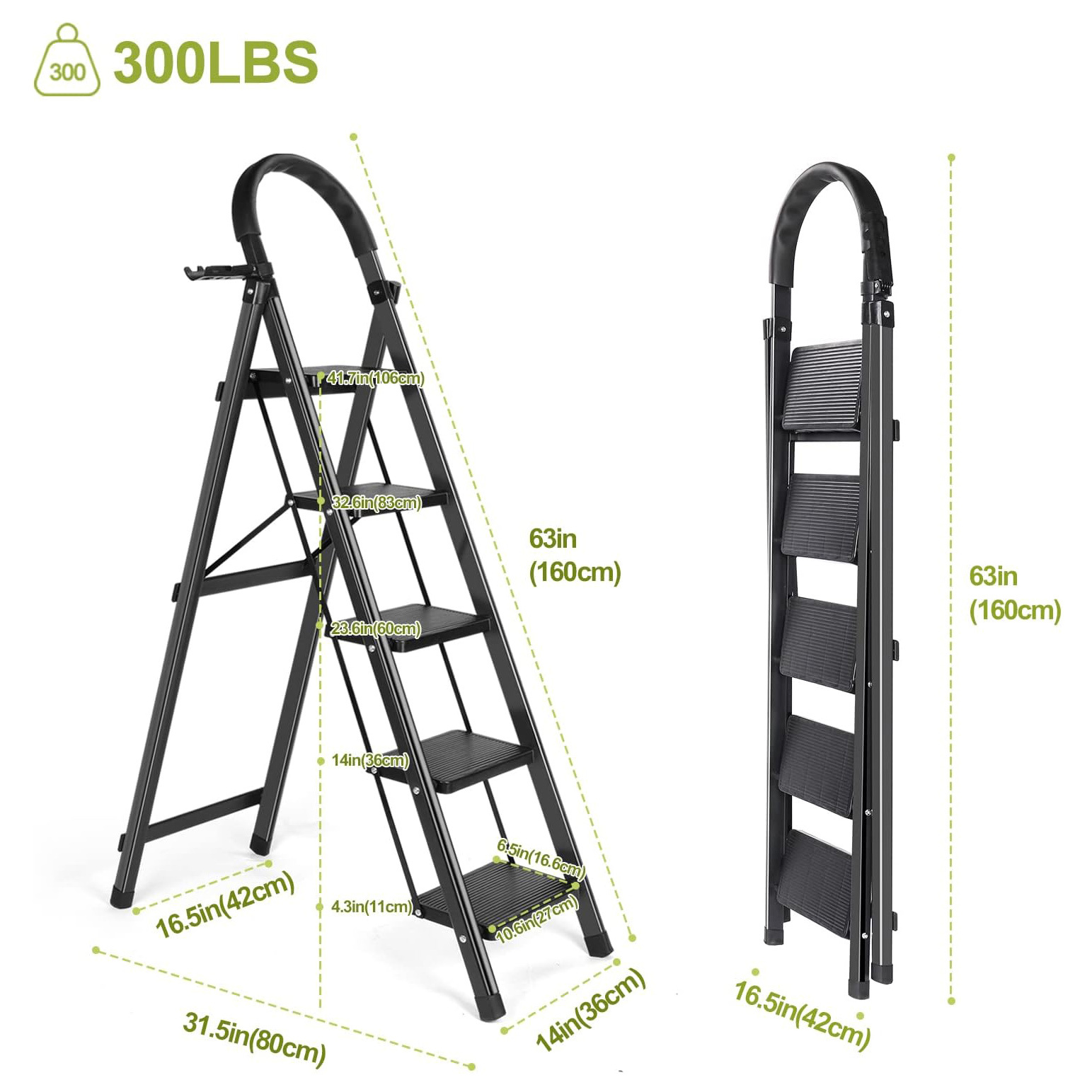 5 Step Ladder Folding Step Stool Wide Anti slip Pedals - Temu