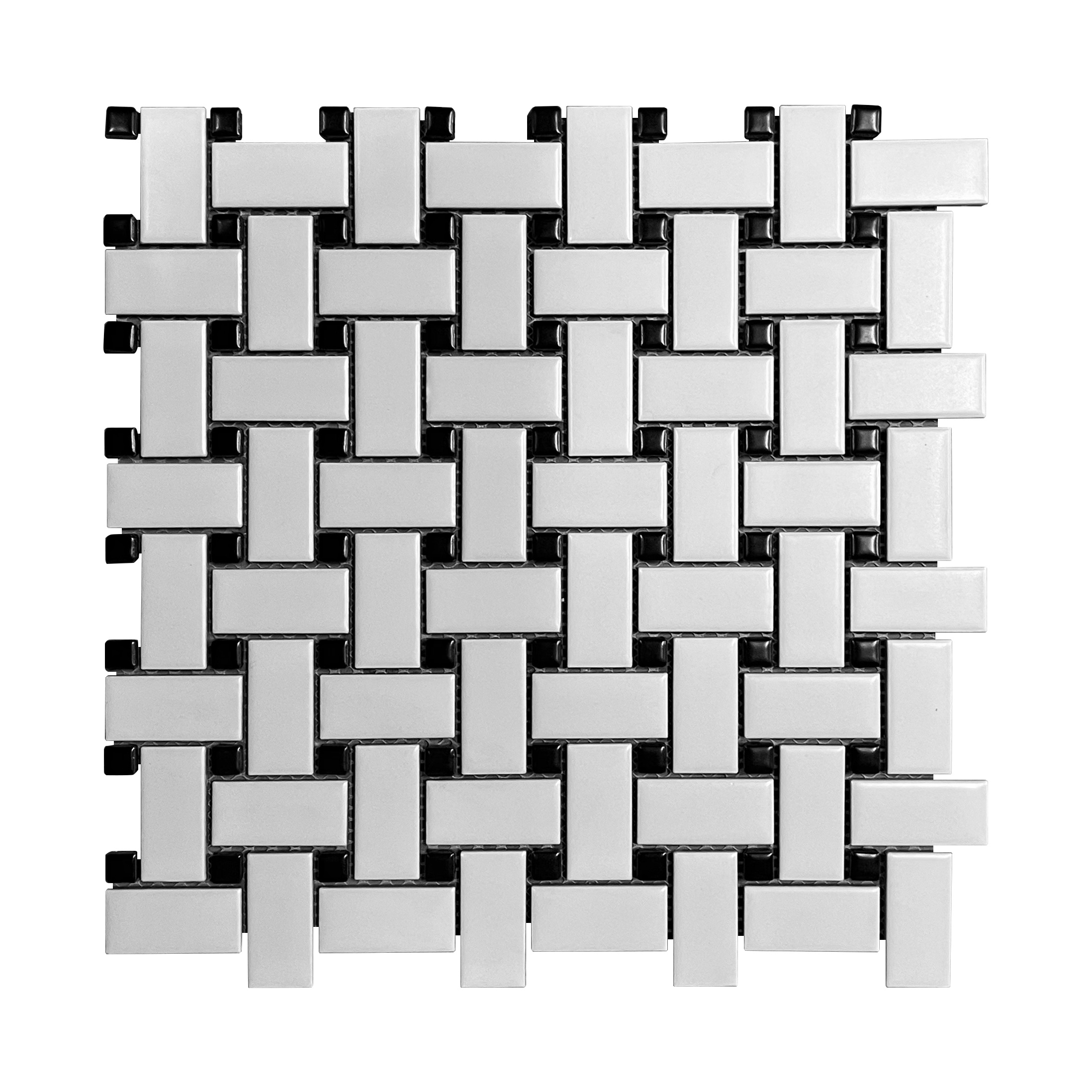 15-pieces Of Porcelain White Basketweave With Black Dot Mosaic Tile ...