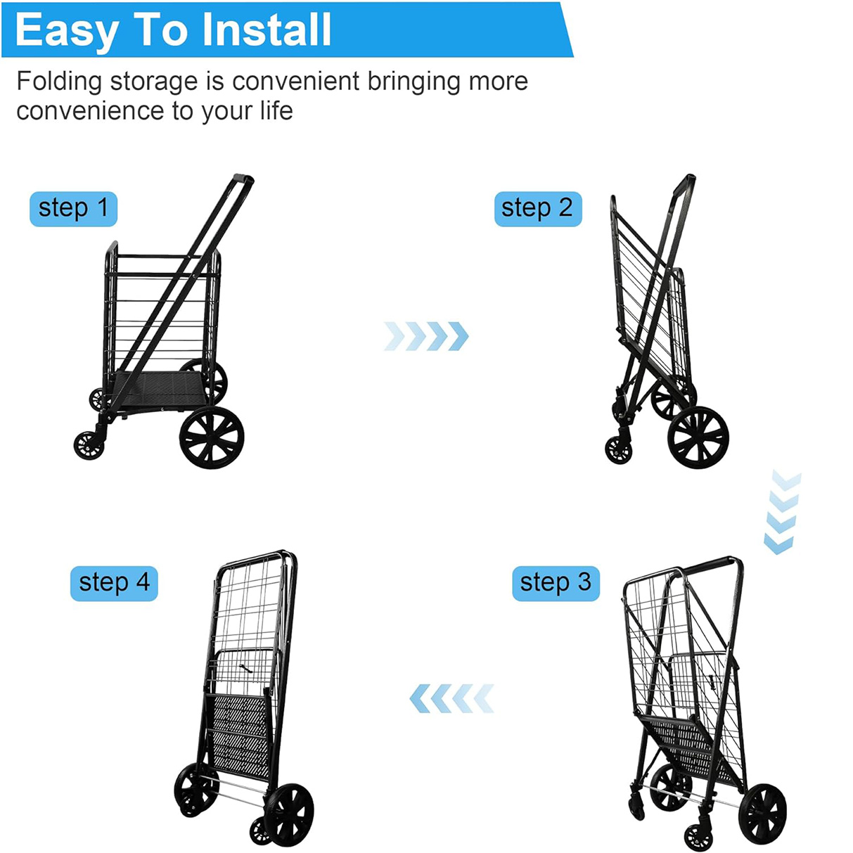 Utility Shopping Cart Compact Folding Cart With 360 Rolling Swivel ...