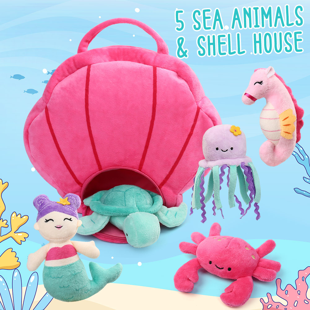 LotFancy Ocean Stuffed Animal 5 팩 작은 바다 생물 봉제 장난감 및 조개 운반 가방 - Temu