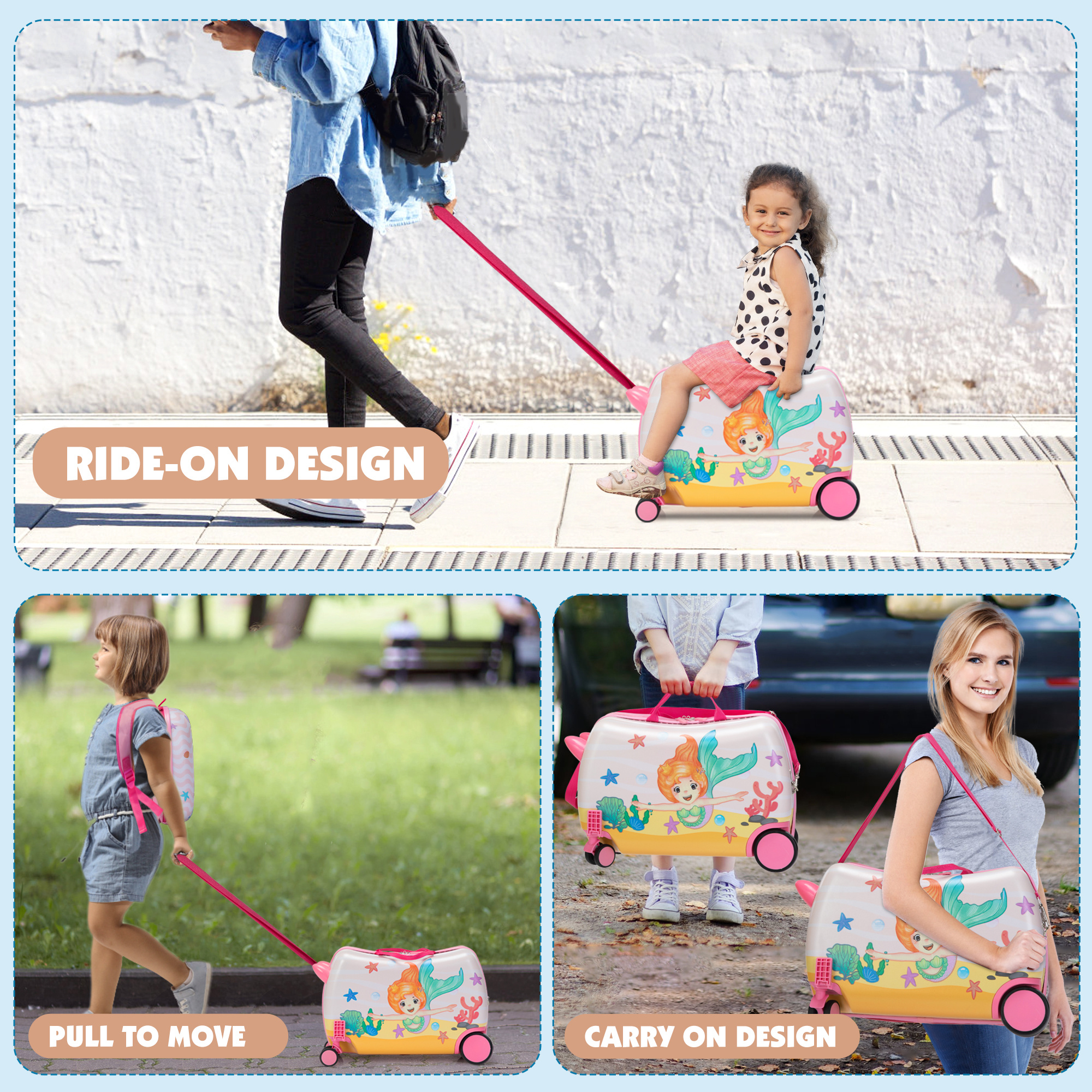 Ride Suitcase Backpack Kids Ride Luggage Wheels Carry - Temu