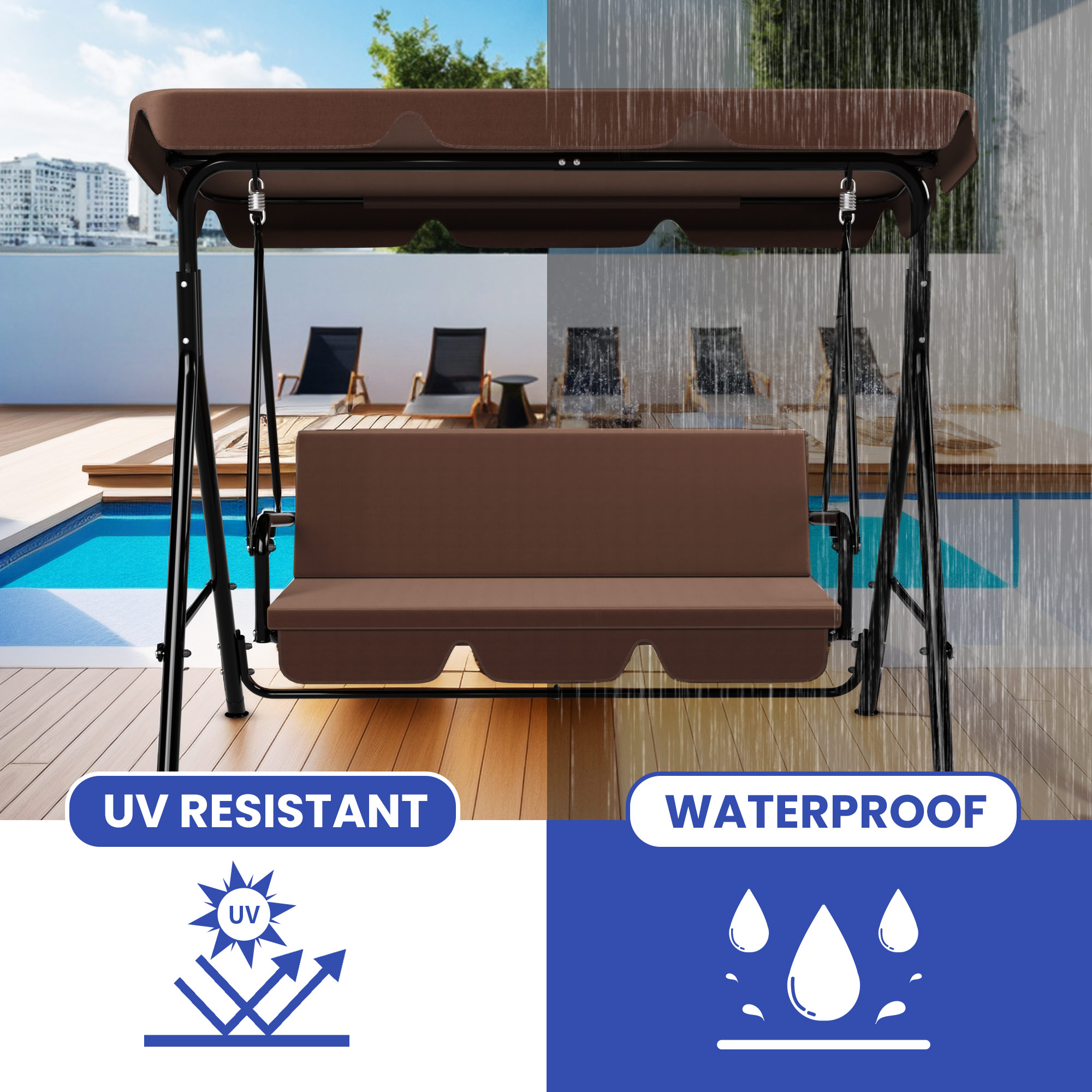 Patio Swing Front Porch Swing Adults 3 Seat Porch Swings - Temu