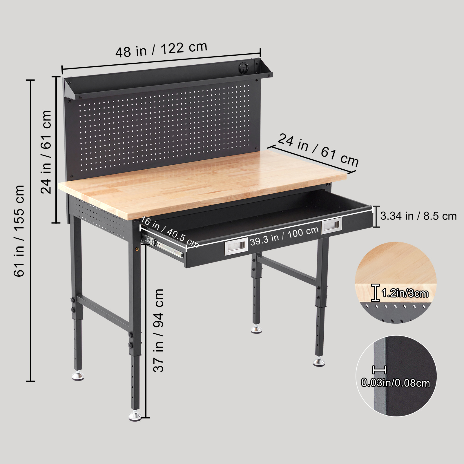 Workbench Adjustable Height Work Bench Garage Oak - Temu