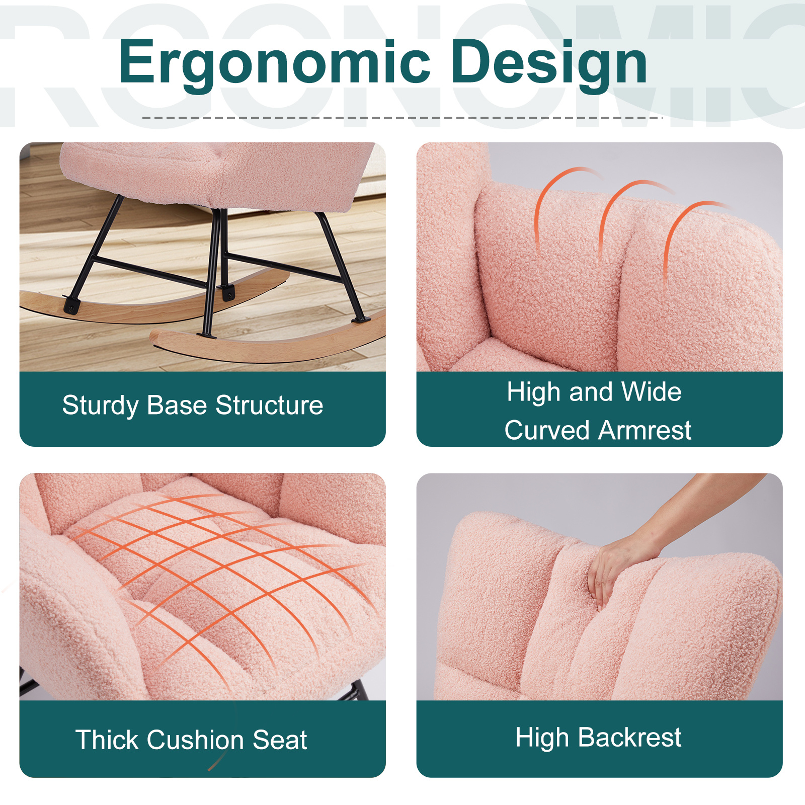 Teddy Upholstered Rocking Chair High Backrest Padded Seat - Temu