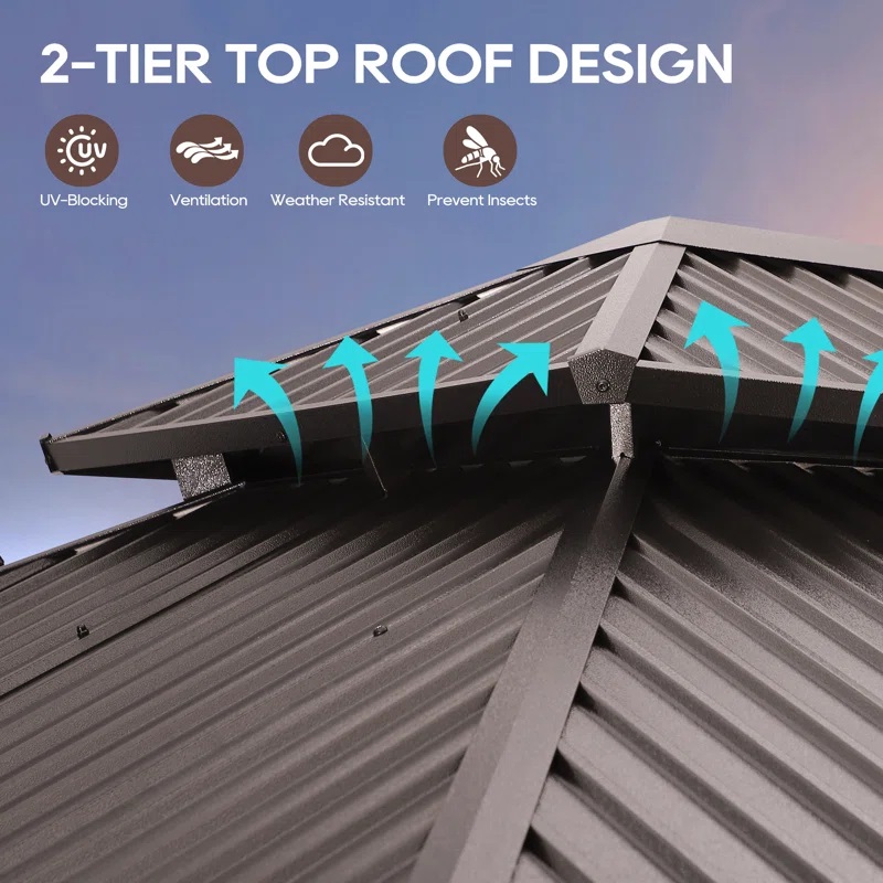 10' X 12' Gazebo, Aluminum Frame Canopy With Galvanized Steel Double ...