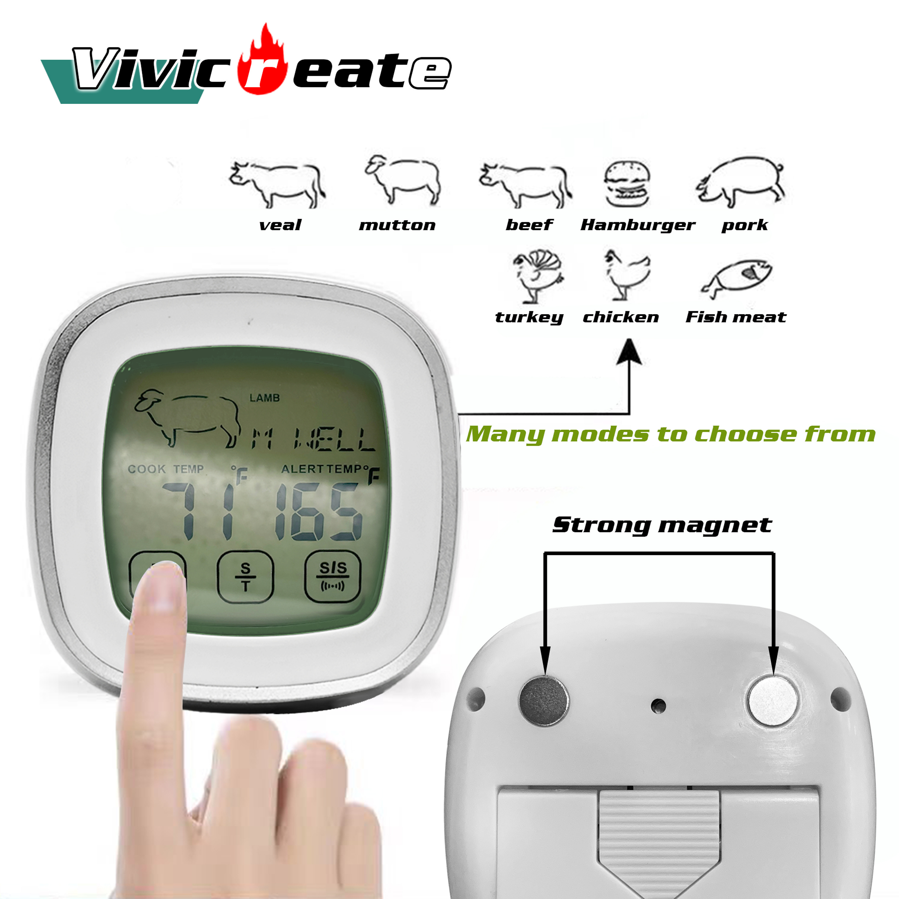 Large Lcd Digital Cooking Food Meat Oven Kitchen Bbq Grill Thermometer ...