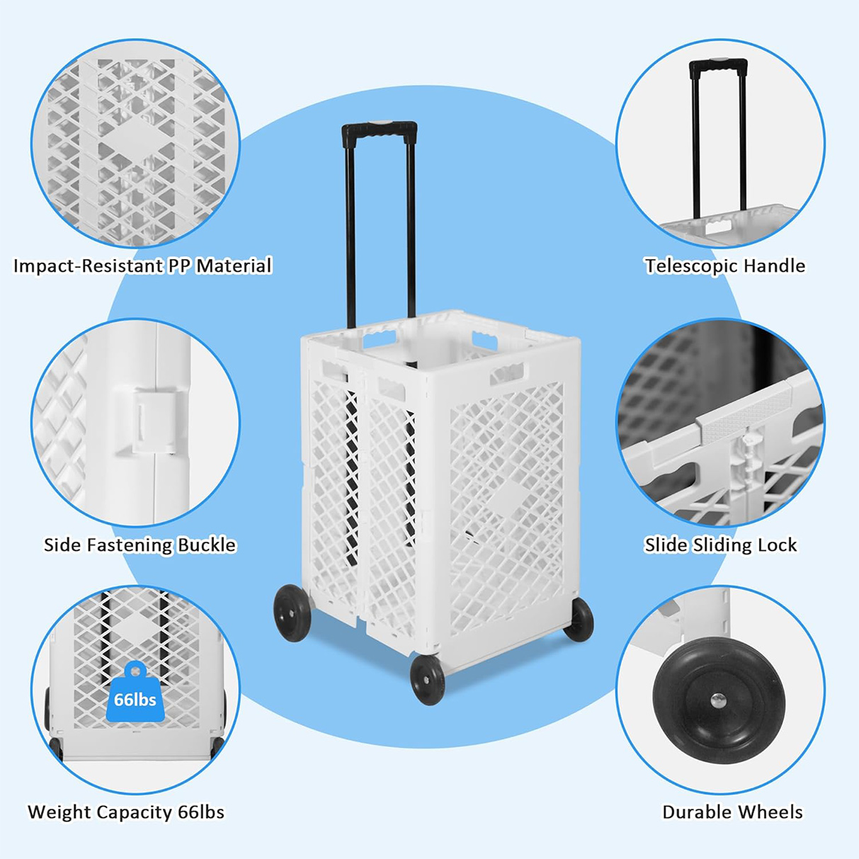 Large Folding Shopping Cart Swivel Wheels Compact Rolling - Temu